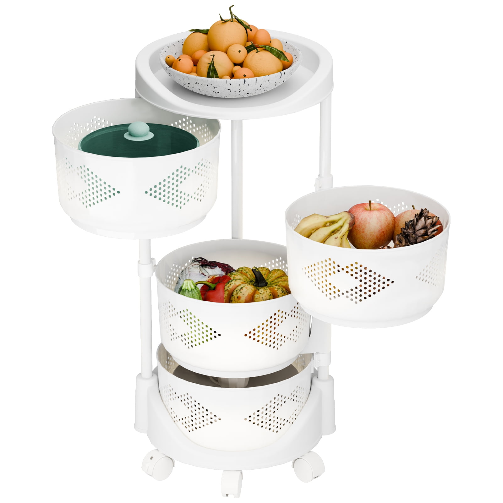 Pebbuoy Kitchen Rotating Trolley, Vegetable Storage Shelves Organizer ...