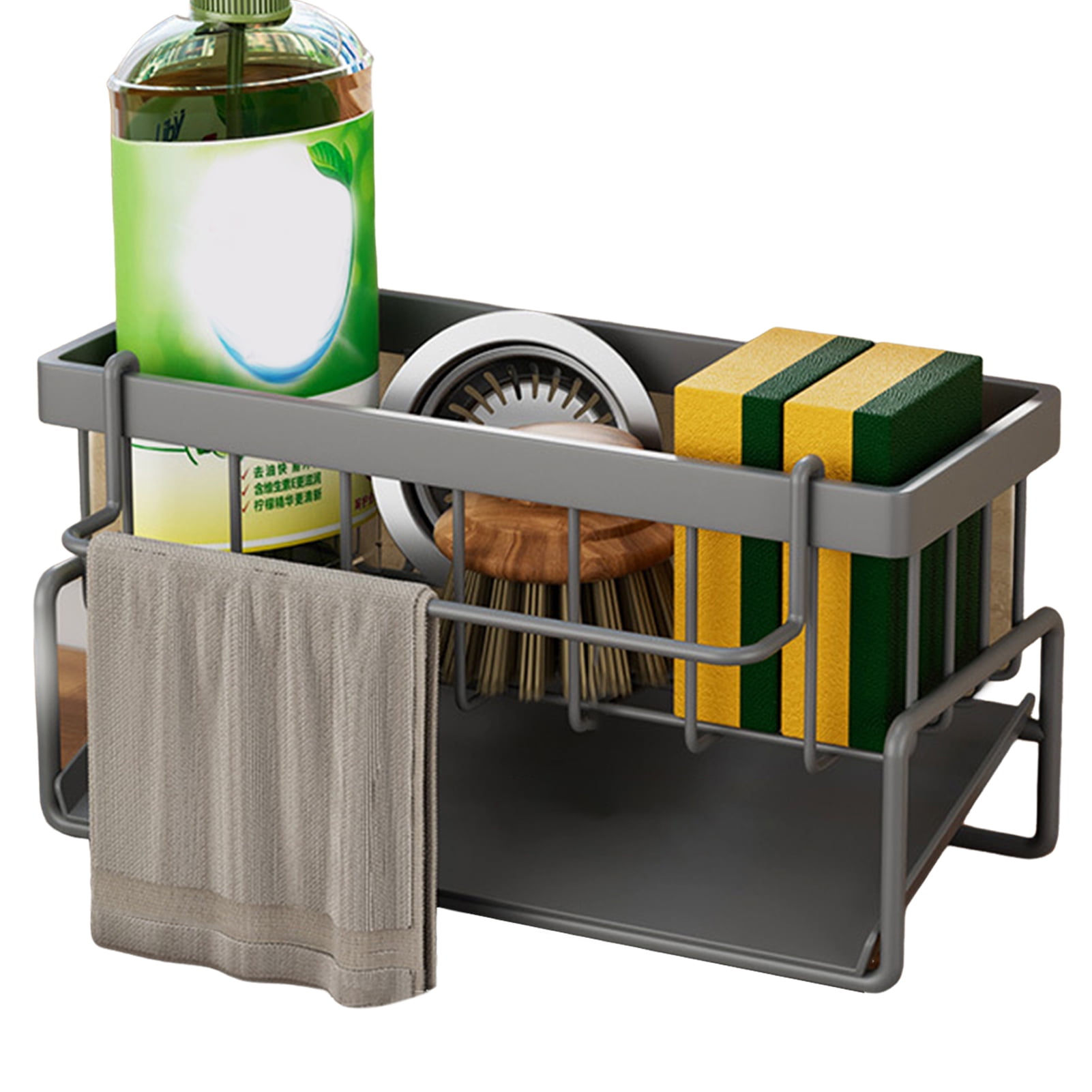 Pebbuoy Kitchen Sink Caddy Sponge Holder with Draining Tray Strong Load ...