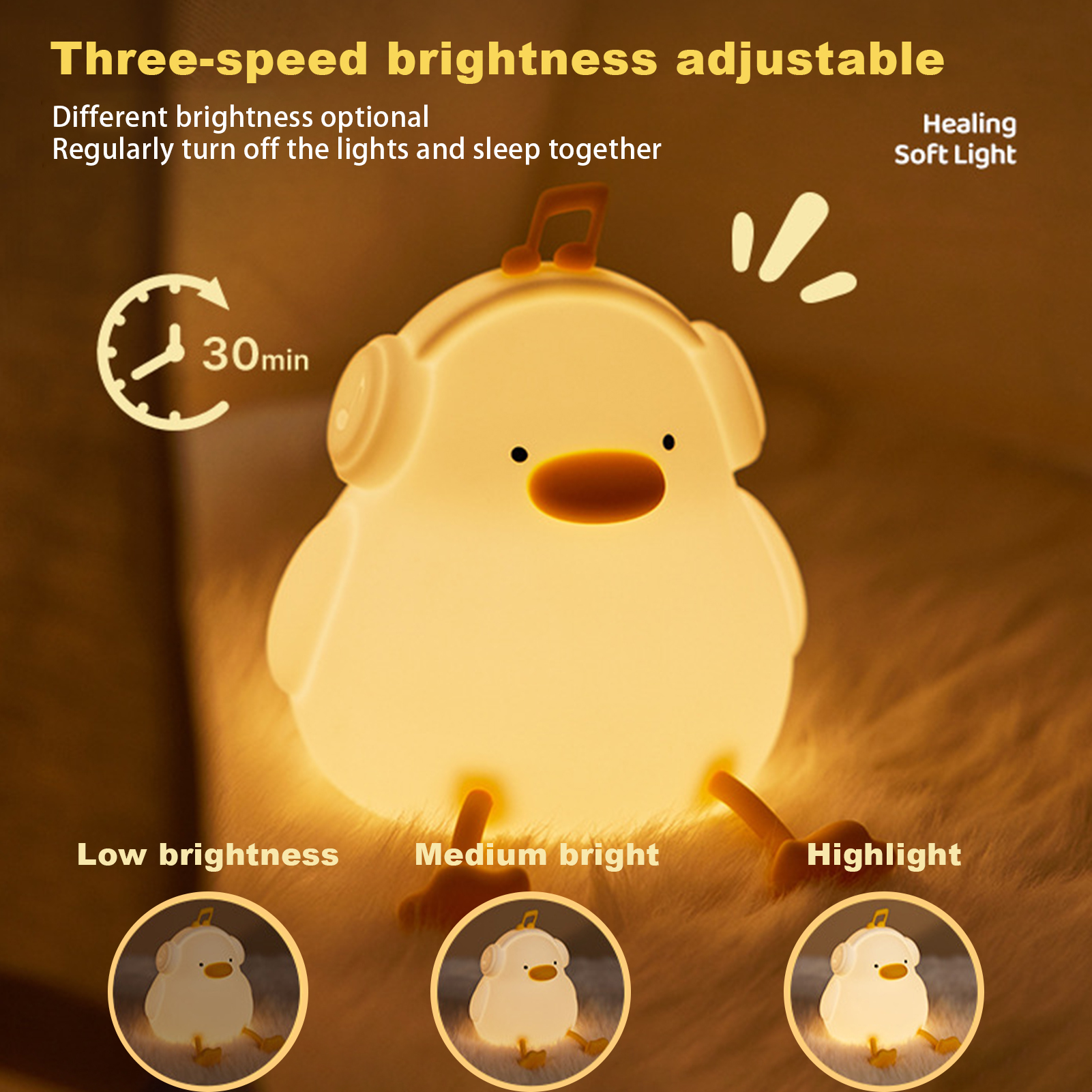 Pebbuoy LED Duck Night Light Nursery Lamp Dimmable Rechargeable Soft ...