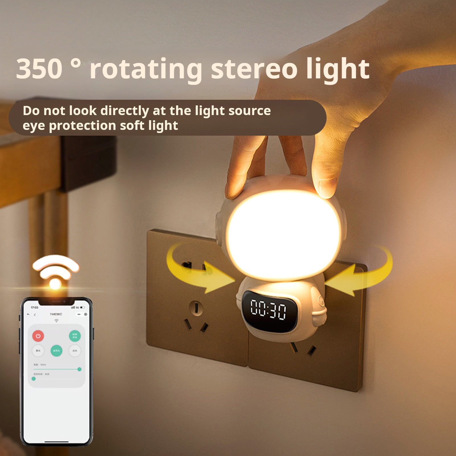 Pebbuoy LED Night Light Plug-in with Clock Remote Control Flicker Free ...