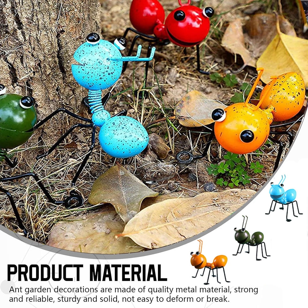 Pebbuoy Metal Ant Garden Decor Set of 3 Colorful Outdoor Garden Yard ...