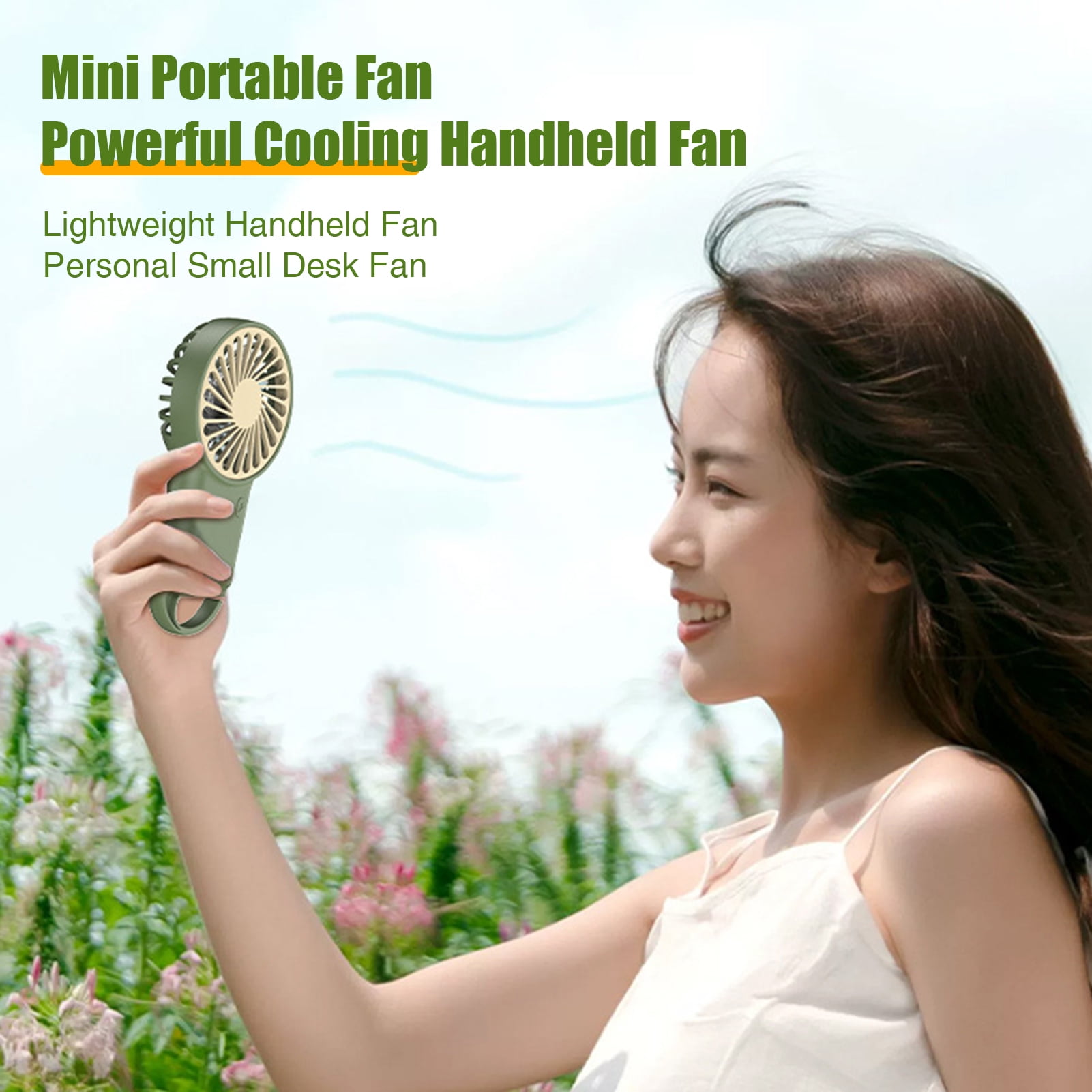 Pebbuoy Mini Portable Fan Strong Wind 3 Speed Settings Low Noise ...
