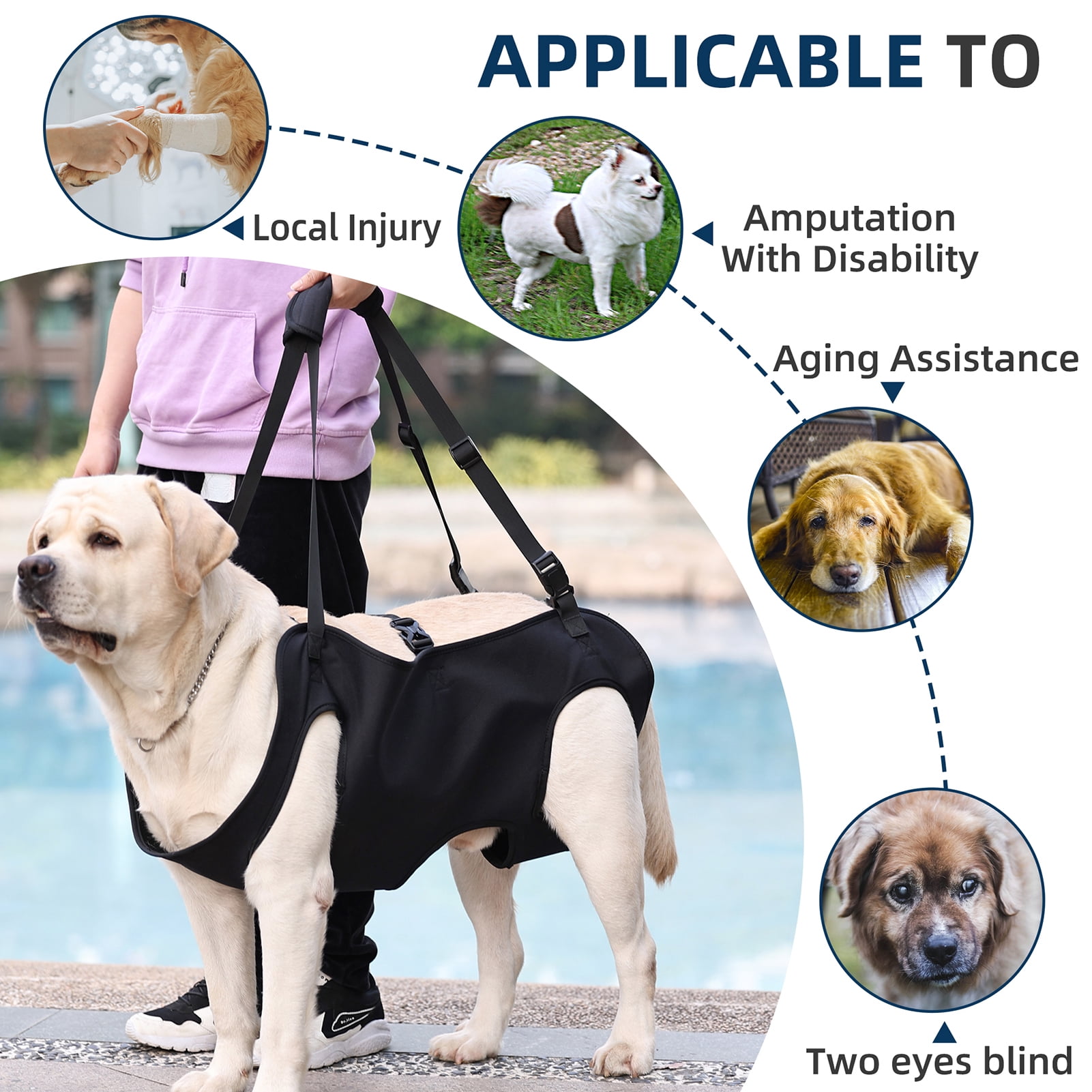 Pebbuoy Pet Auxiliary Belt Adjustable Dog Lift Harness Breathable Pet ...