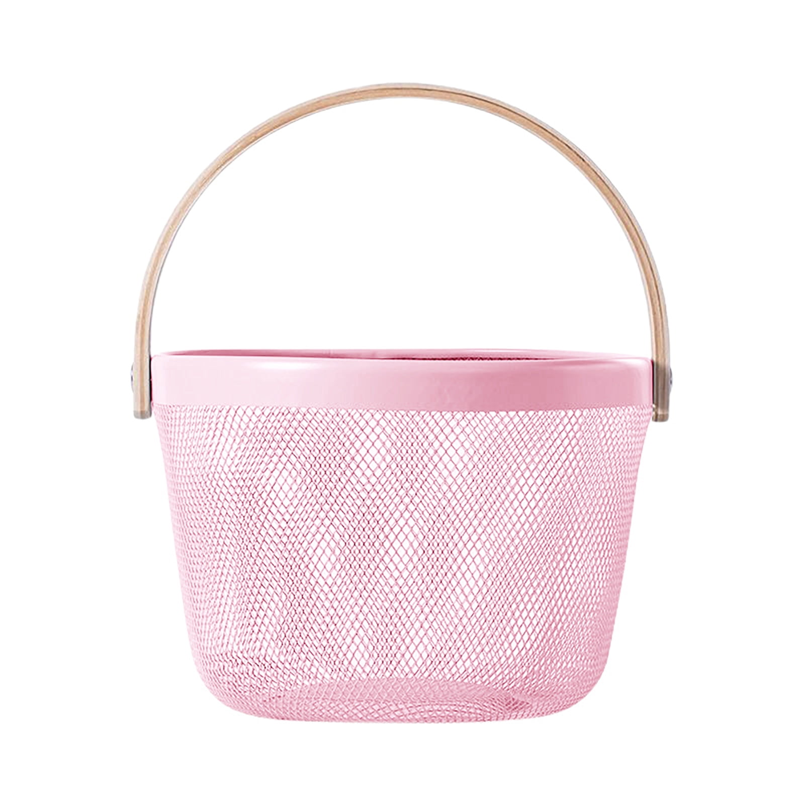 Pebbuoy Portable Basket with Handle Hollow Out Sturdy Wire Mesh Round ...