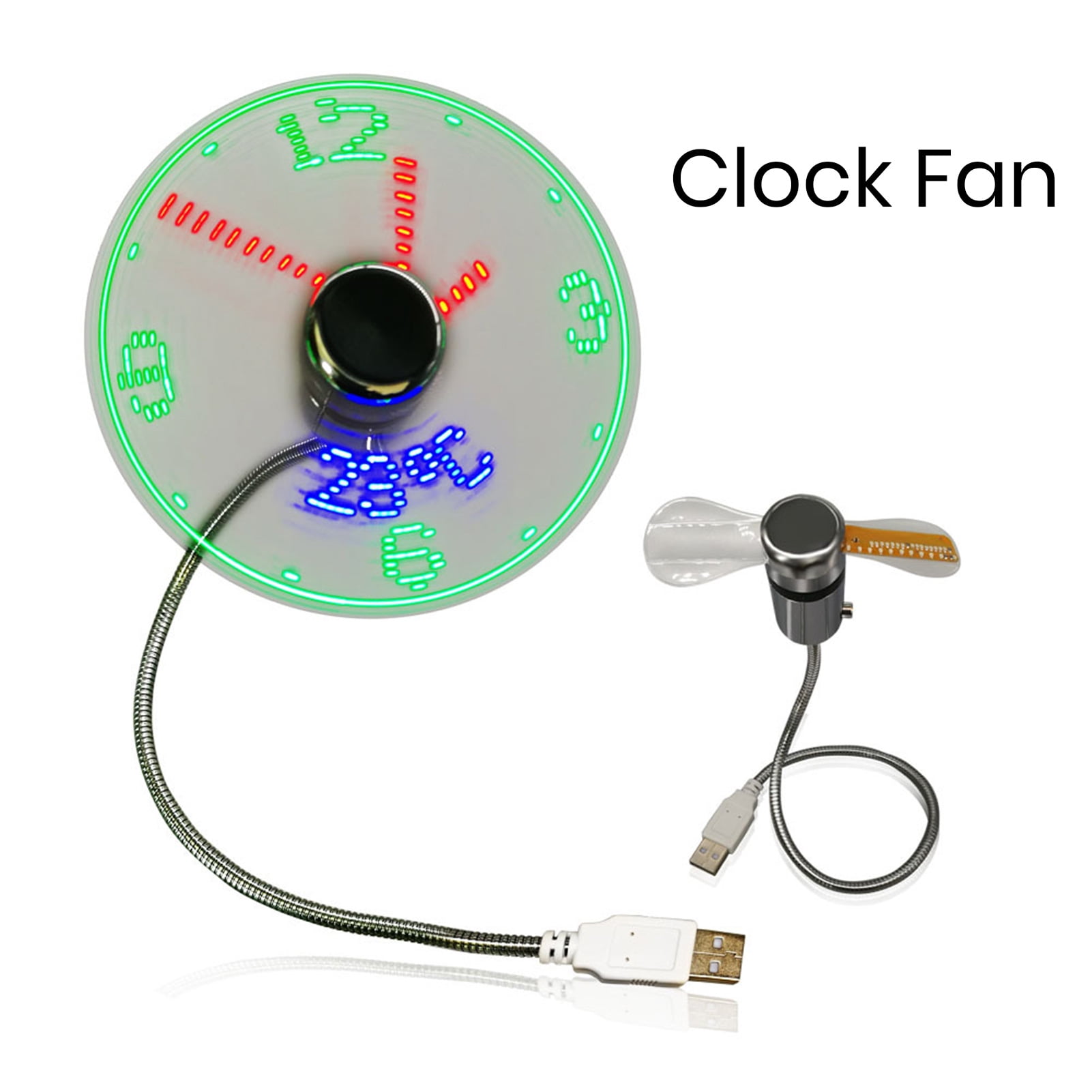 Pebbuoy Portable Clock Fan RGB LED Night Light USB Plug-Play Compact ...