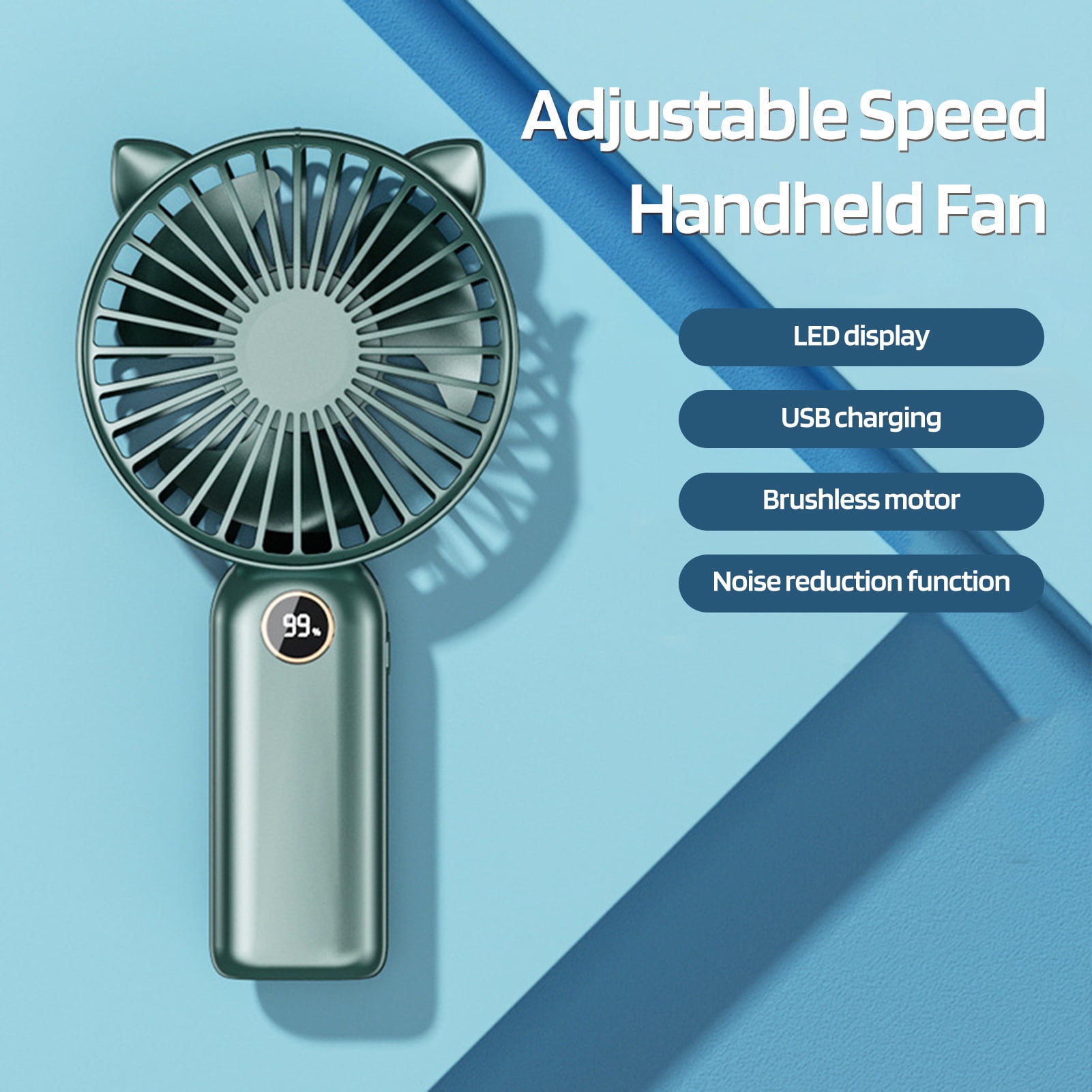 Pebbuoy Portable Handheld Fan with 5 Speed Settings Digital Display Low ...