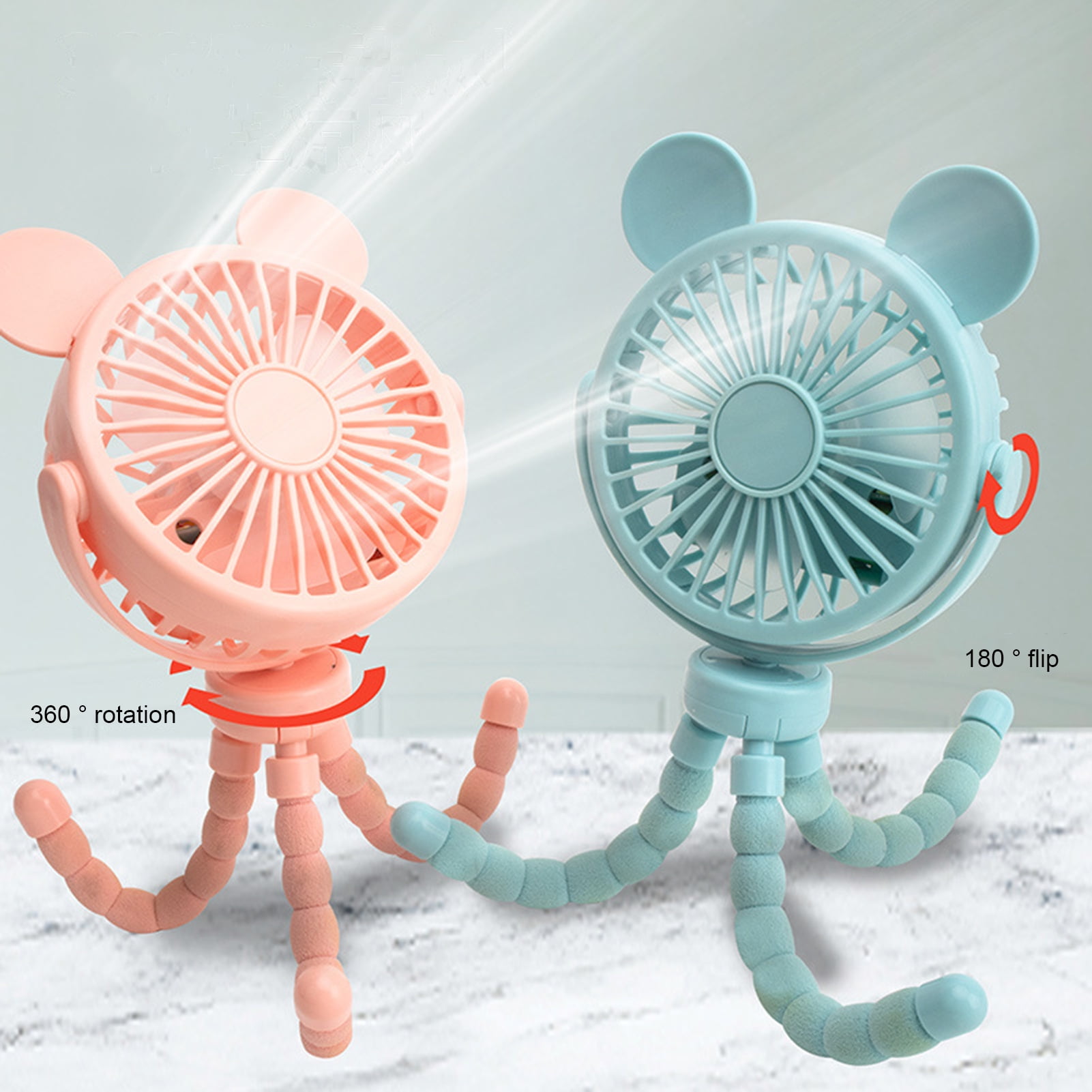 Pebbuoy Portable Stroller Fan with Flexible Tripod Low Noise Battery ...