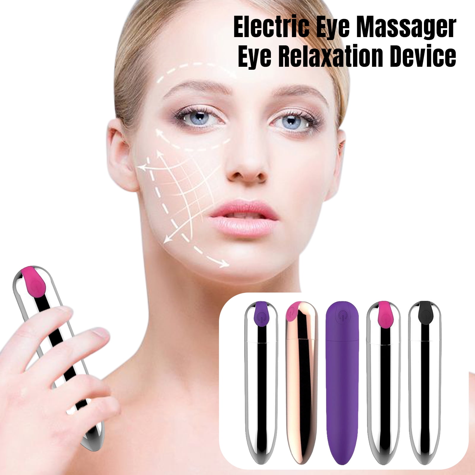 Pebbuoy Portable Vibrating Eye Massager With 10 Modes Waterproof Wireless Rechargeable Eye