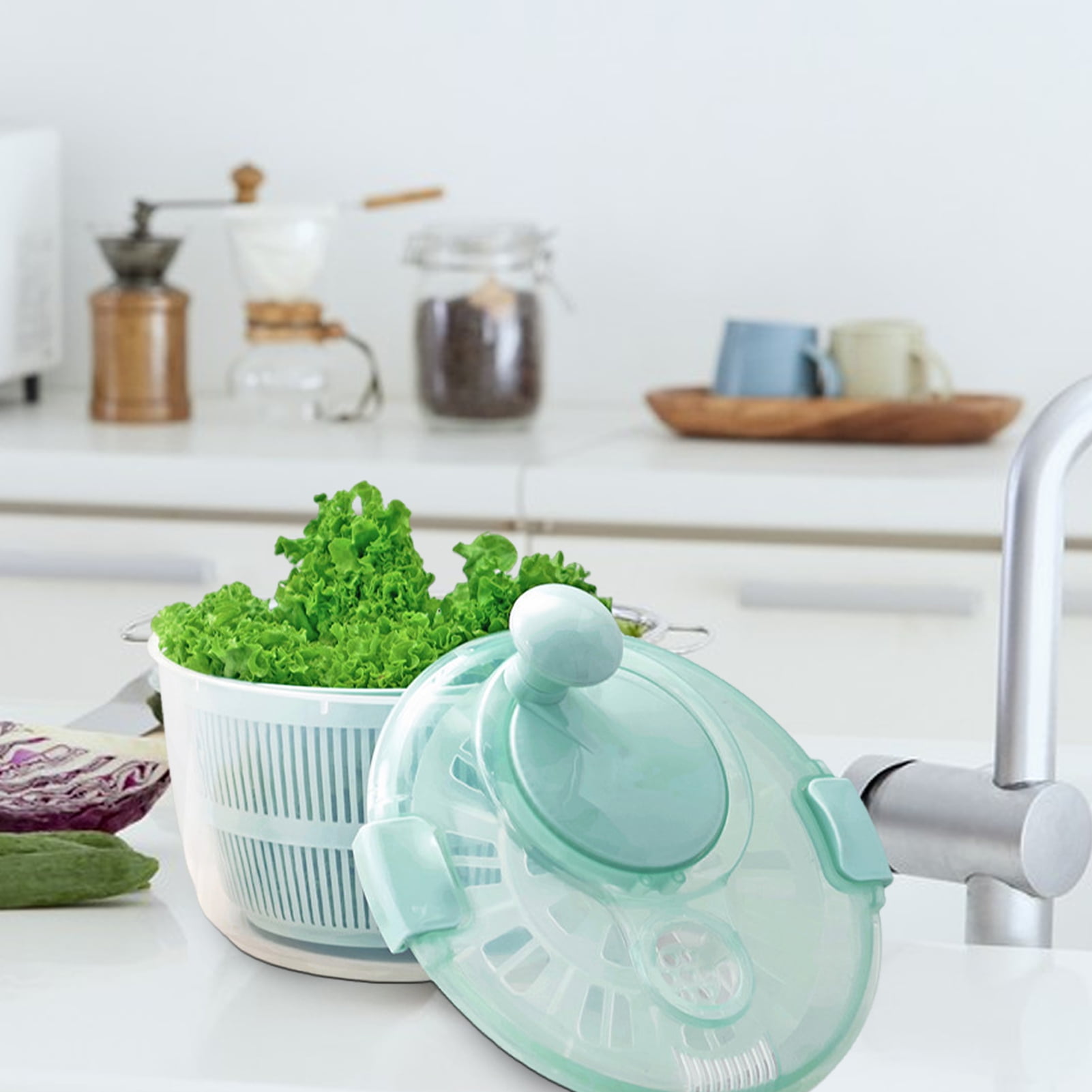 Pebbuoy Salad Spinner,Fruit Vegetable Washer Spinner with Bowl,Manual ...