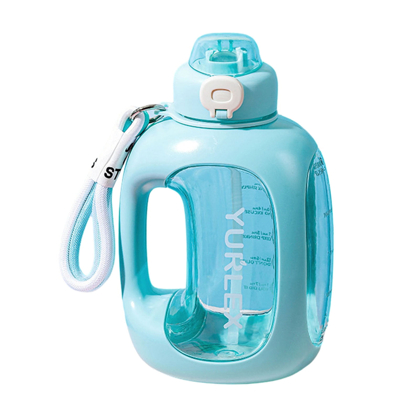 Pebbuoy Sports Water Bottle with Lanyard 1500ml Large Capacity Leak-proof PC Plastic Straw Cup ...