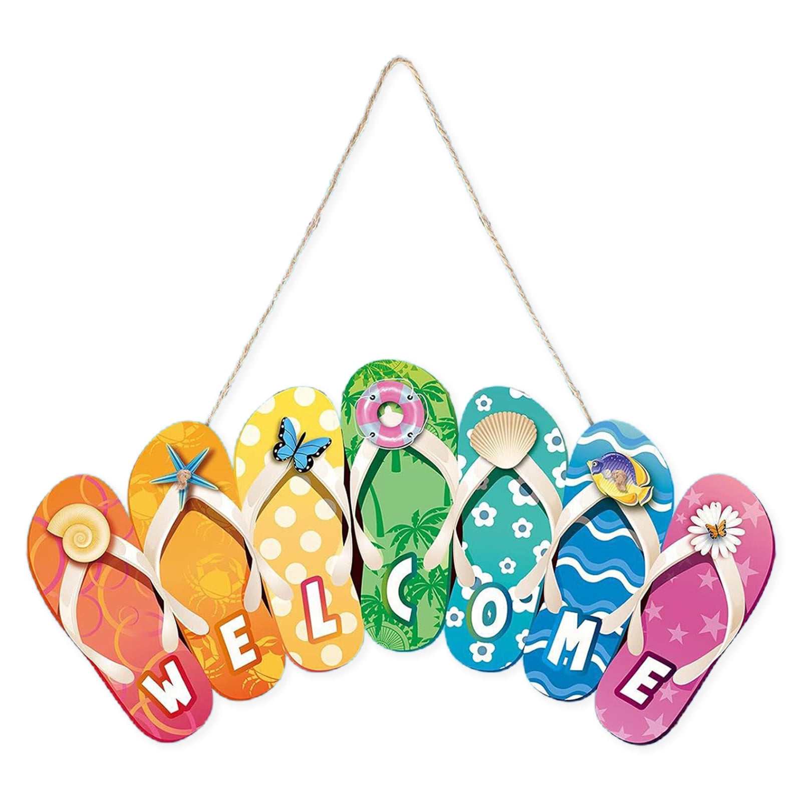 Pebbuoy Summer Slipper Pendant with Lanyard Beach Shoe Wooden Hanging ...
