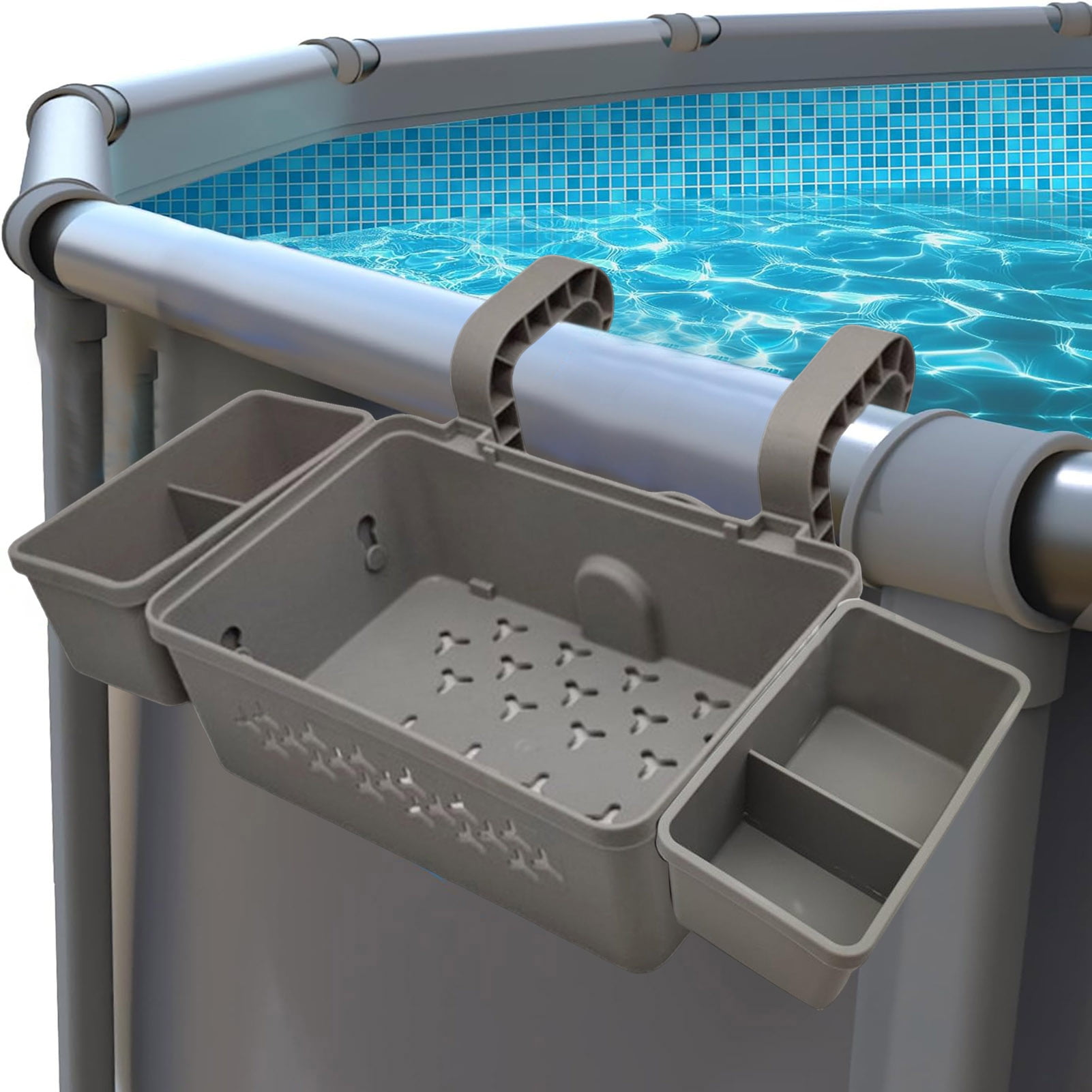 Pebbuoy Swimming Pool Storage Basket with 2 Water Cup Holders Hollow ...