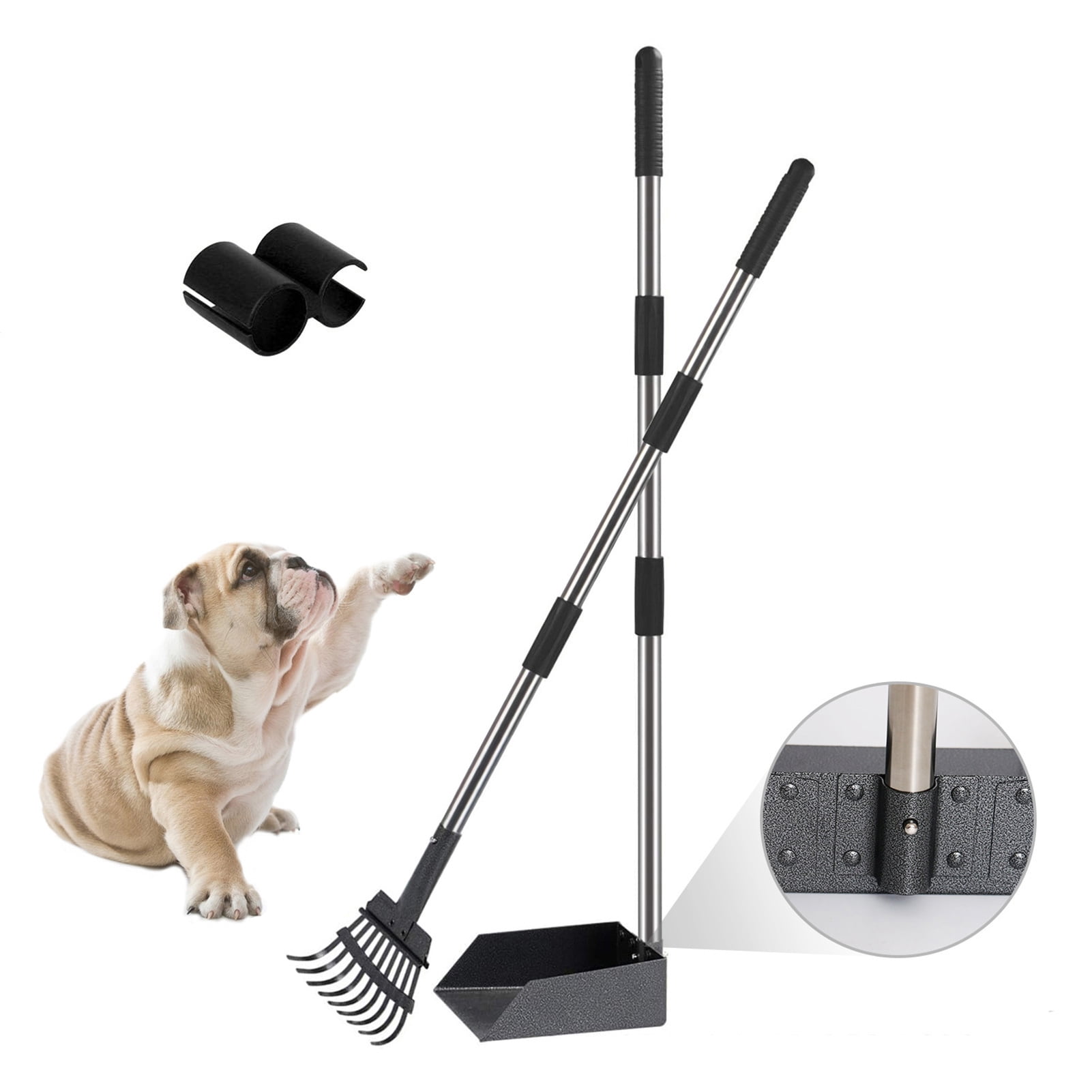 Pebbuoy Swivel Bin Rake Spade Pooper Scooper Kit Adjustable Extended ...