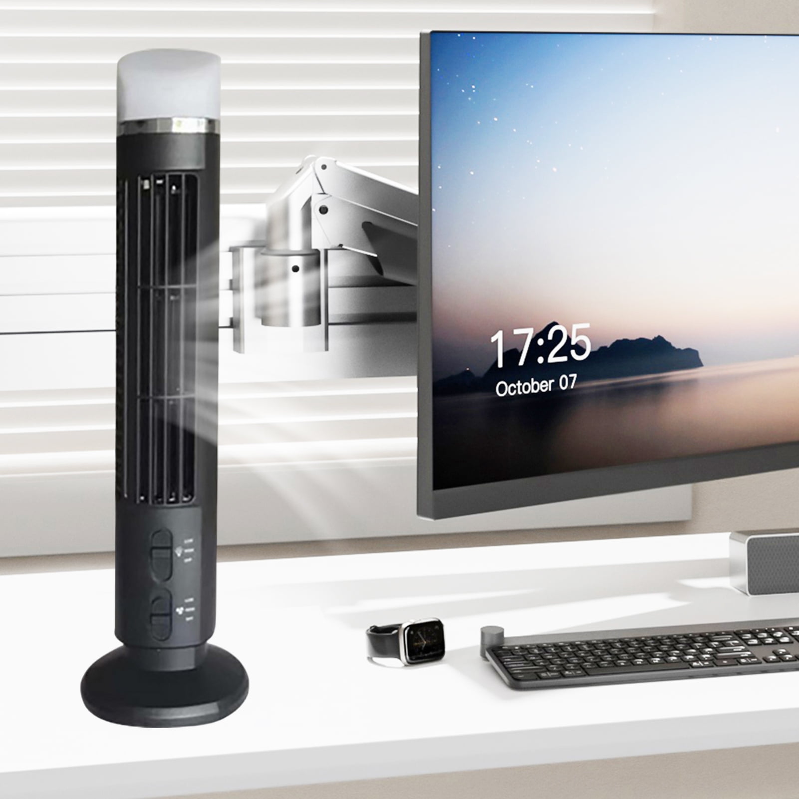 Pebbuoy Tower Fan Bladeless Standing Floor Fan Wide-Angle Oscillation ...