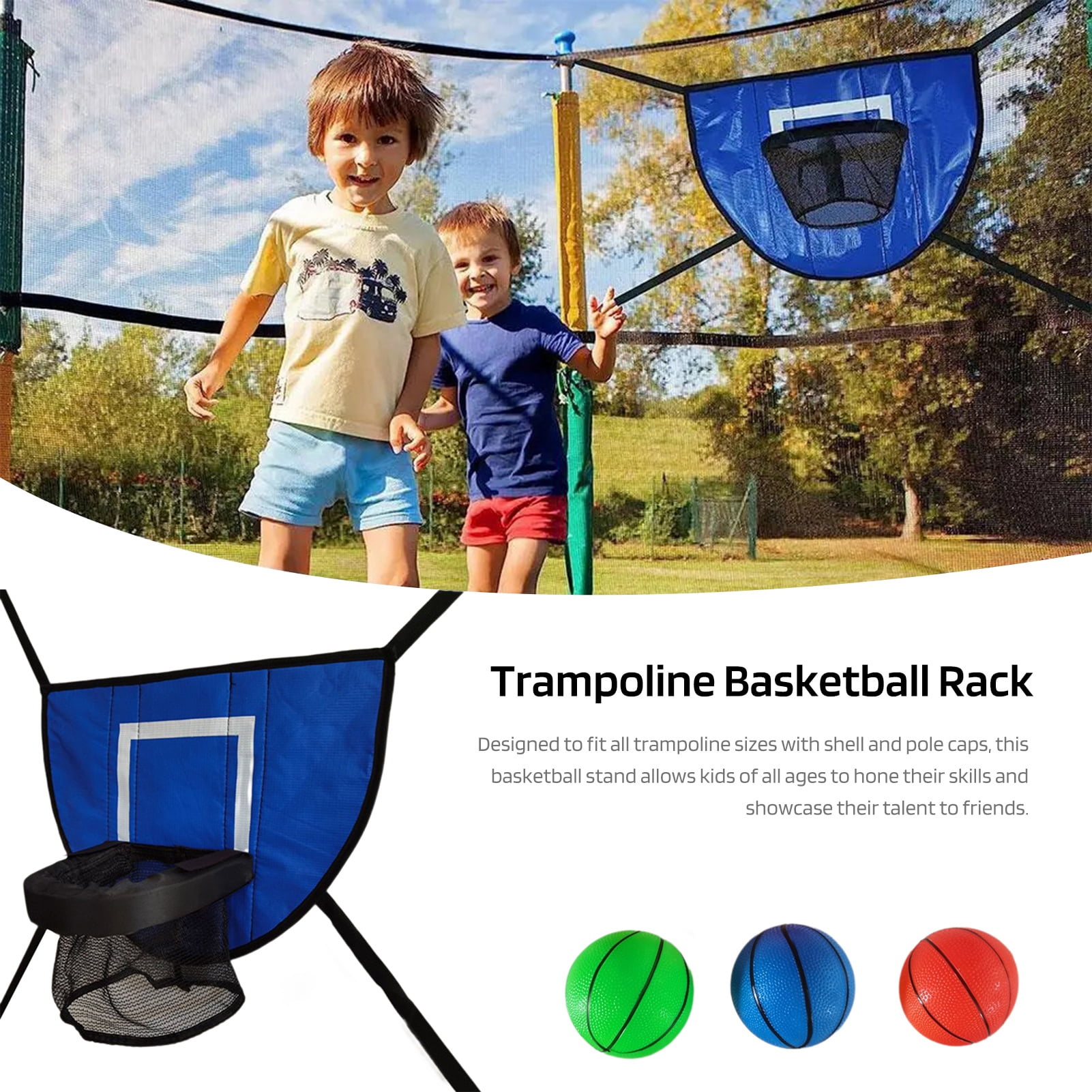 Pebbuoy Trampoline Basketball Hoop with 3 Balls Pump Waterproof Kids ...