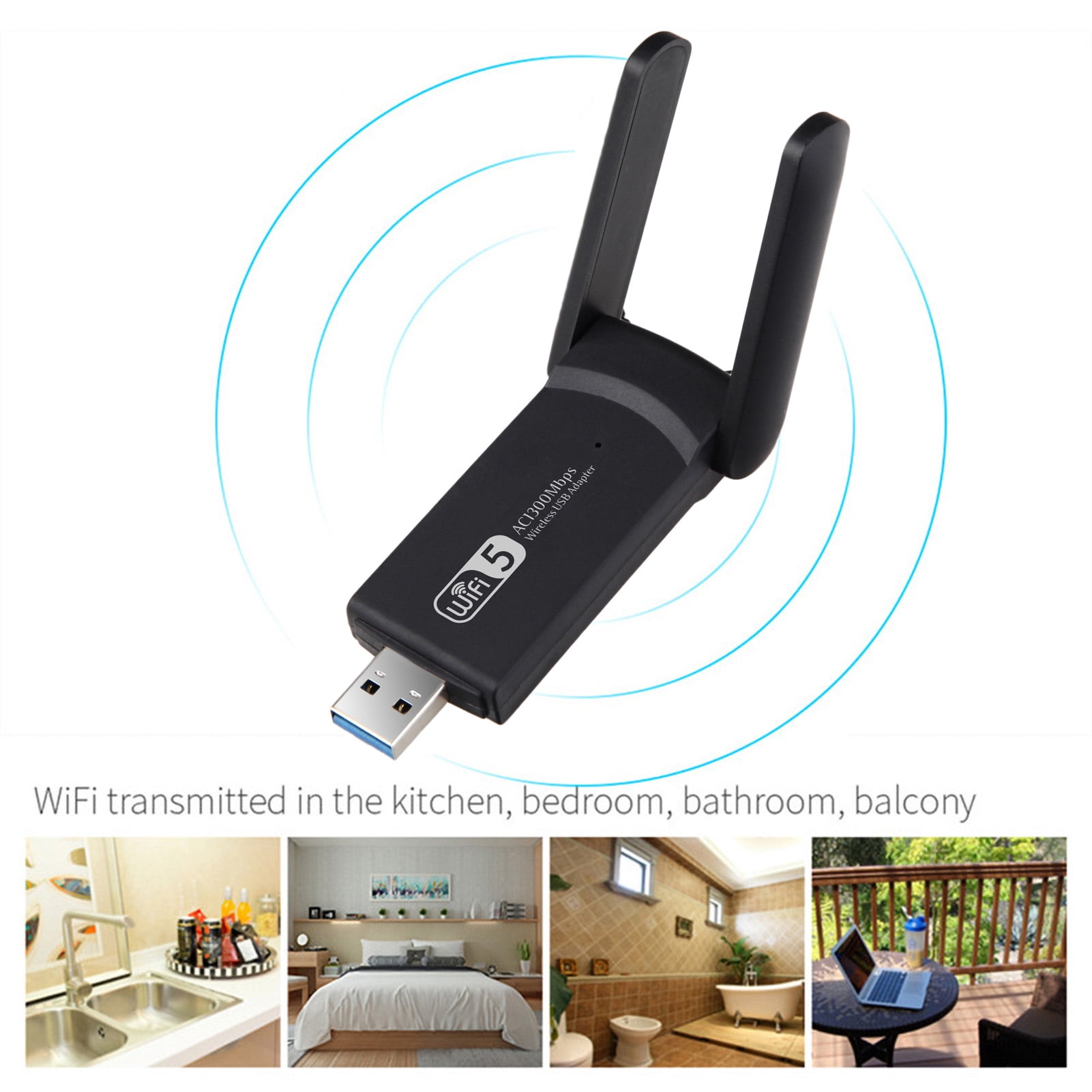 Pebbuoy USB Wi-Fi Bluetooth-compatible Adapter 1300Mbps 2.4/5Ghz Dual ...