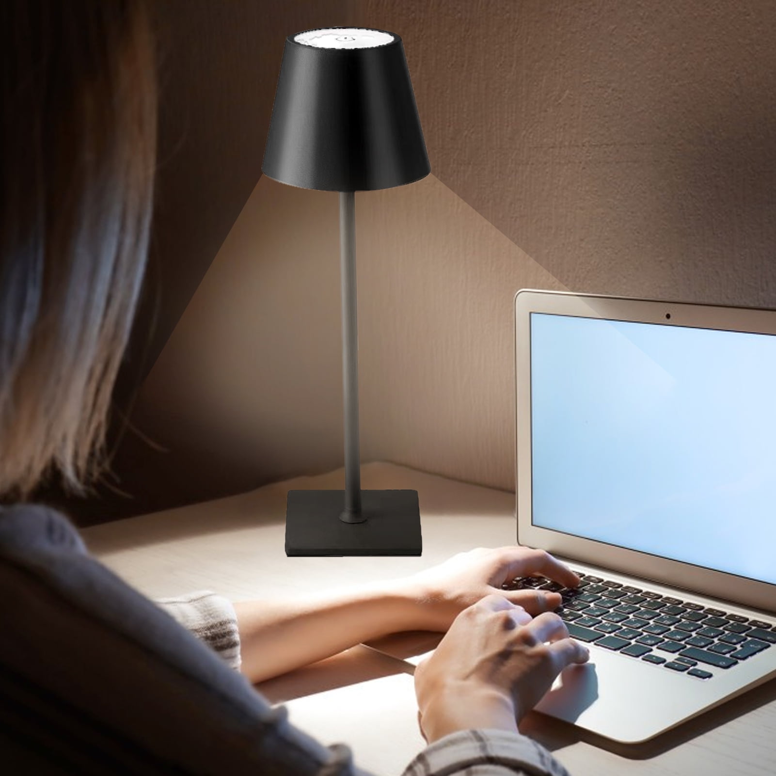 Pebbuoy Wireless LED Table Lamp Flicker-Free Eye Protection Battery ...