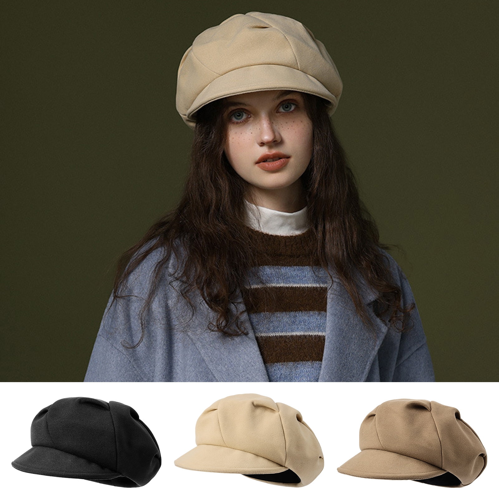 Pebbuoy Women Dome Beret Caps Wide Brim Retro Painter Hat Soft Thick ...