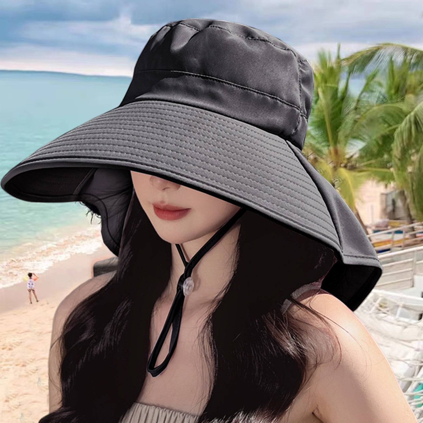 Pebbuoy Women Fisherman Hat Bell-Shaped Basin Hat Large Brim Sun ...