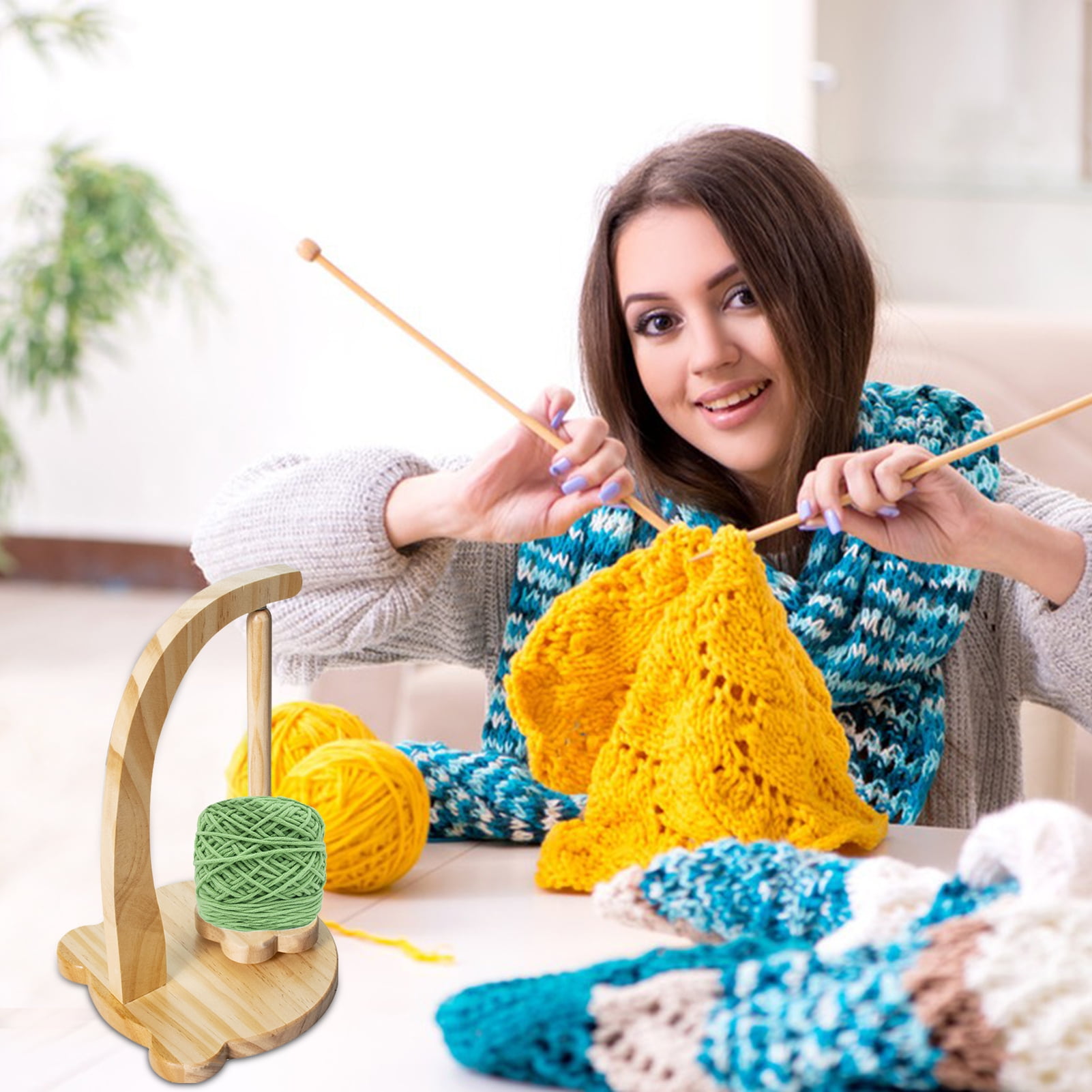 Pebbuoy Wooden Yarn Holder for Knitting and Crocheting, Magnetic Yarn ...