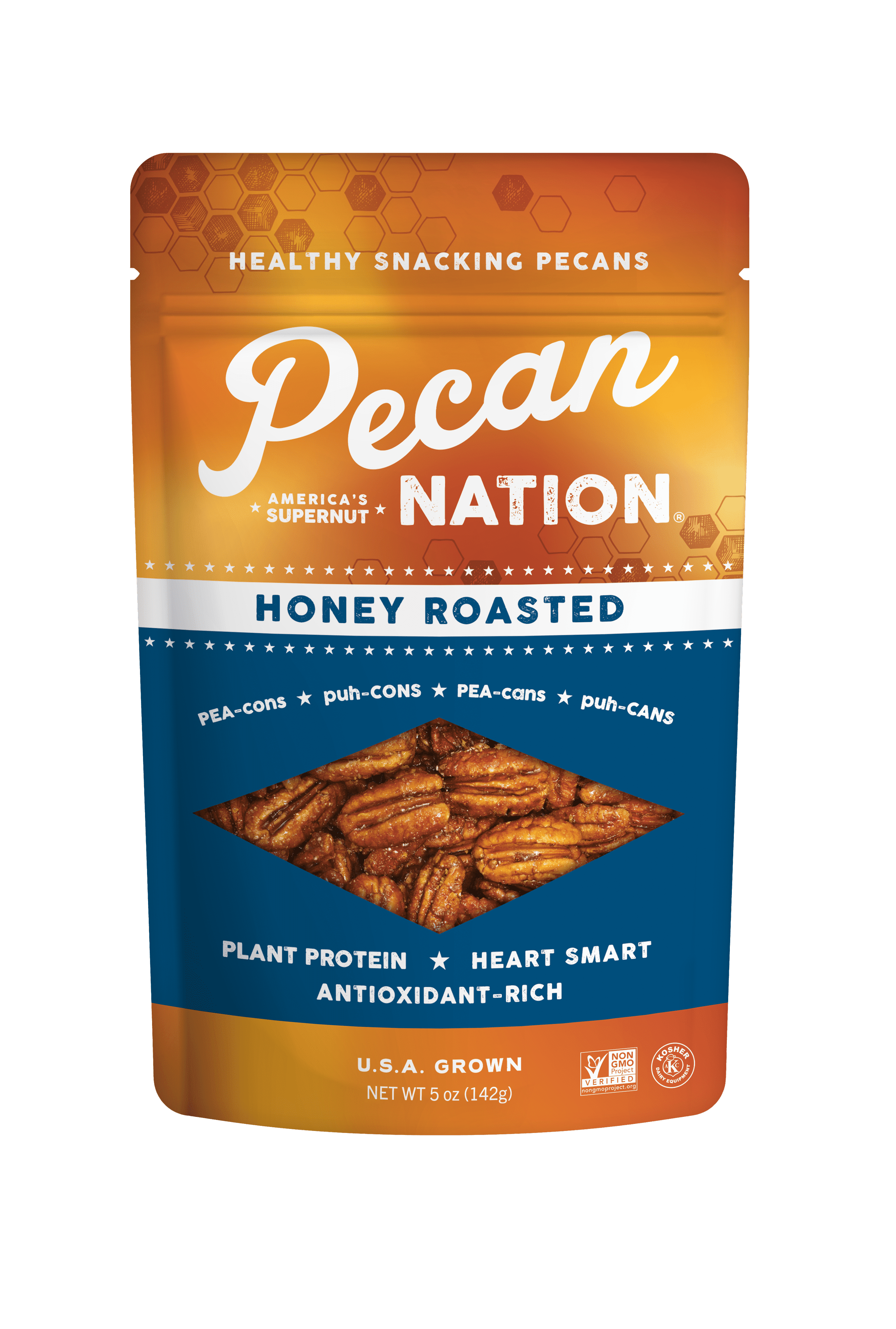 Pecan Nation Honey Roasted Snacking Pecans, 5 oz Resealable Bag, Non ...