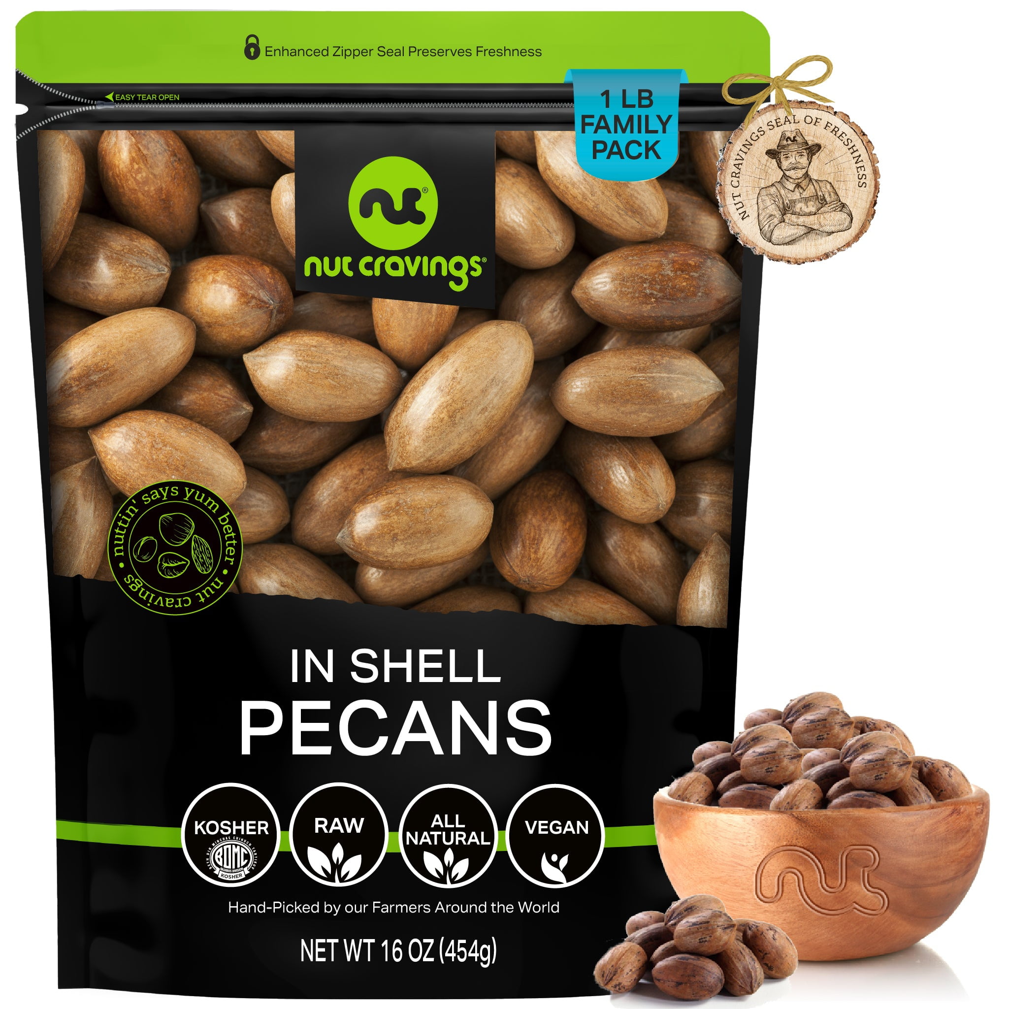 Pecans In Shell, Raw Premium (16oz - 1 lbs) by Nut Cravings - Walmart.com