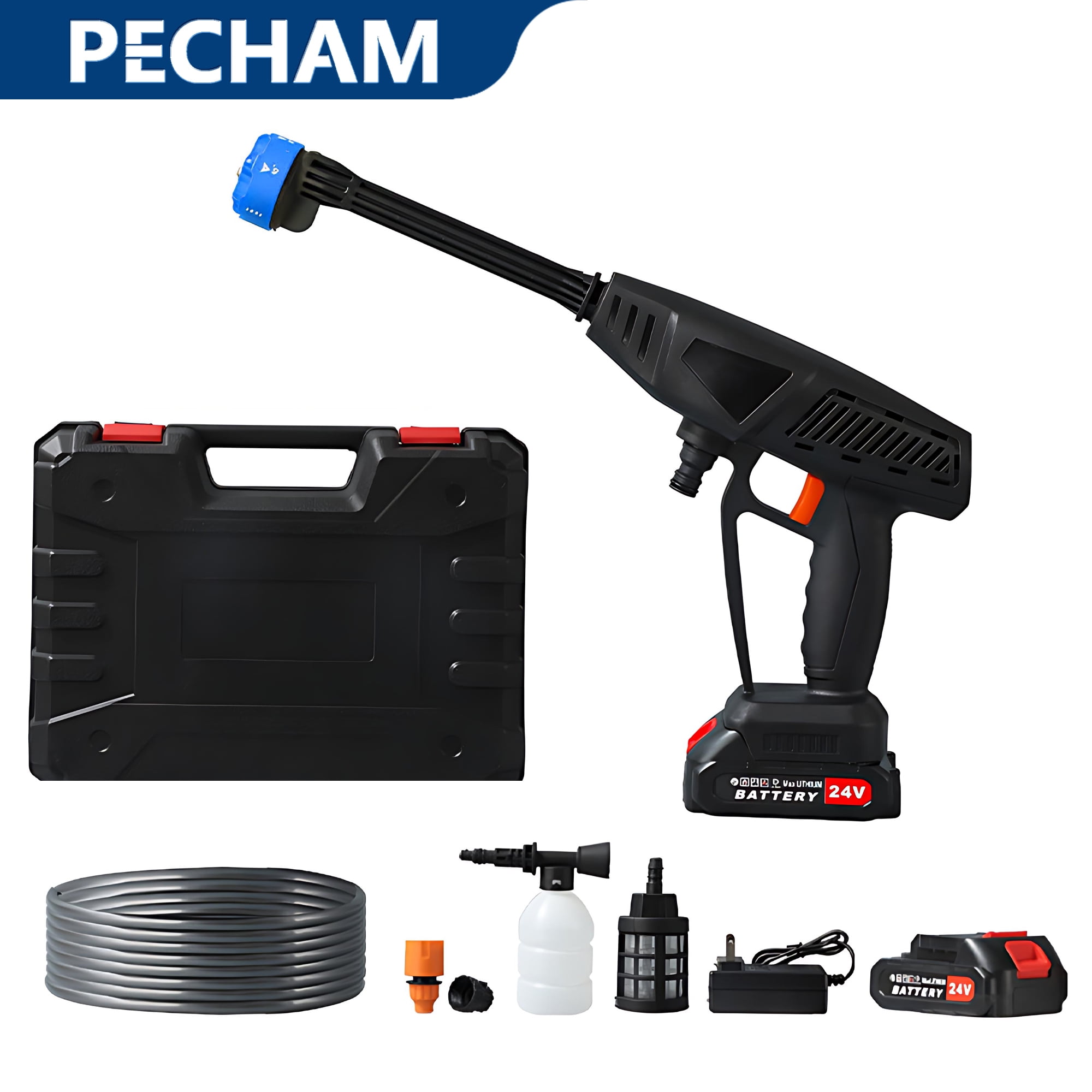 Pecham 48V Cordless Pressure Washer, 900PSI Portable Car Washer with 2 x Rechargeable Battery ...