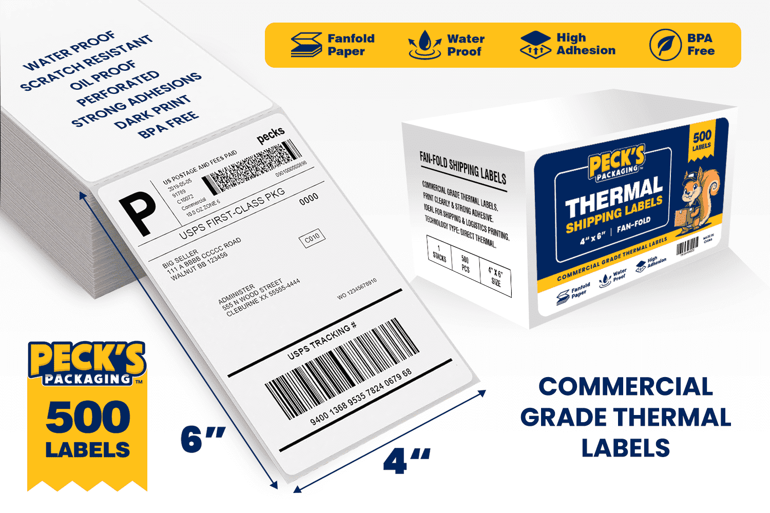 Peck's Packaging, 4" x 6" Direct Thermal Shipping Labels – 500 Labels ...