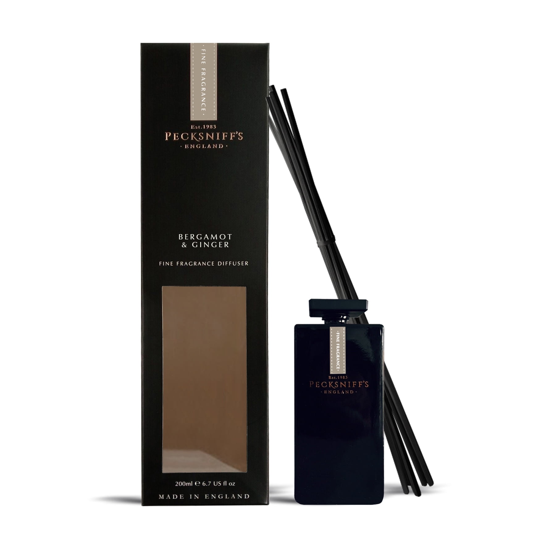 Pecksniffs Bergamot and Ginger Black Square Diffuser | 200ml/6.76 Fl Oz ...