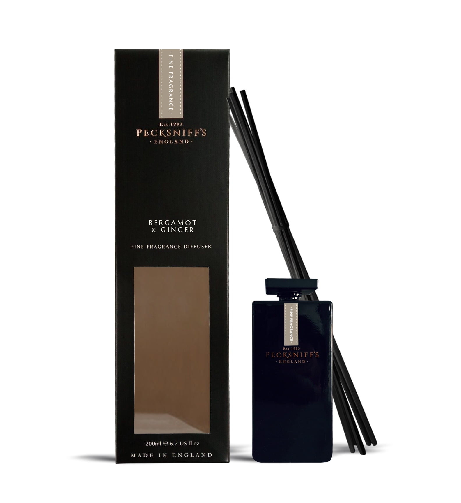 Pecksniffs Bergamot and Ginger Black Square Diffuser | 200ml/6.76 Fl Oz ...