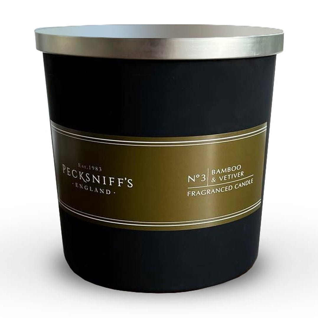 Pecksniffs Black Tall Bamboo and Vetiver Scented Candle | 3 Wicks, 283g ...