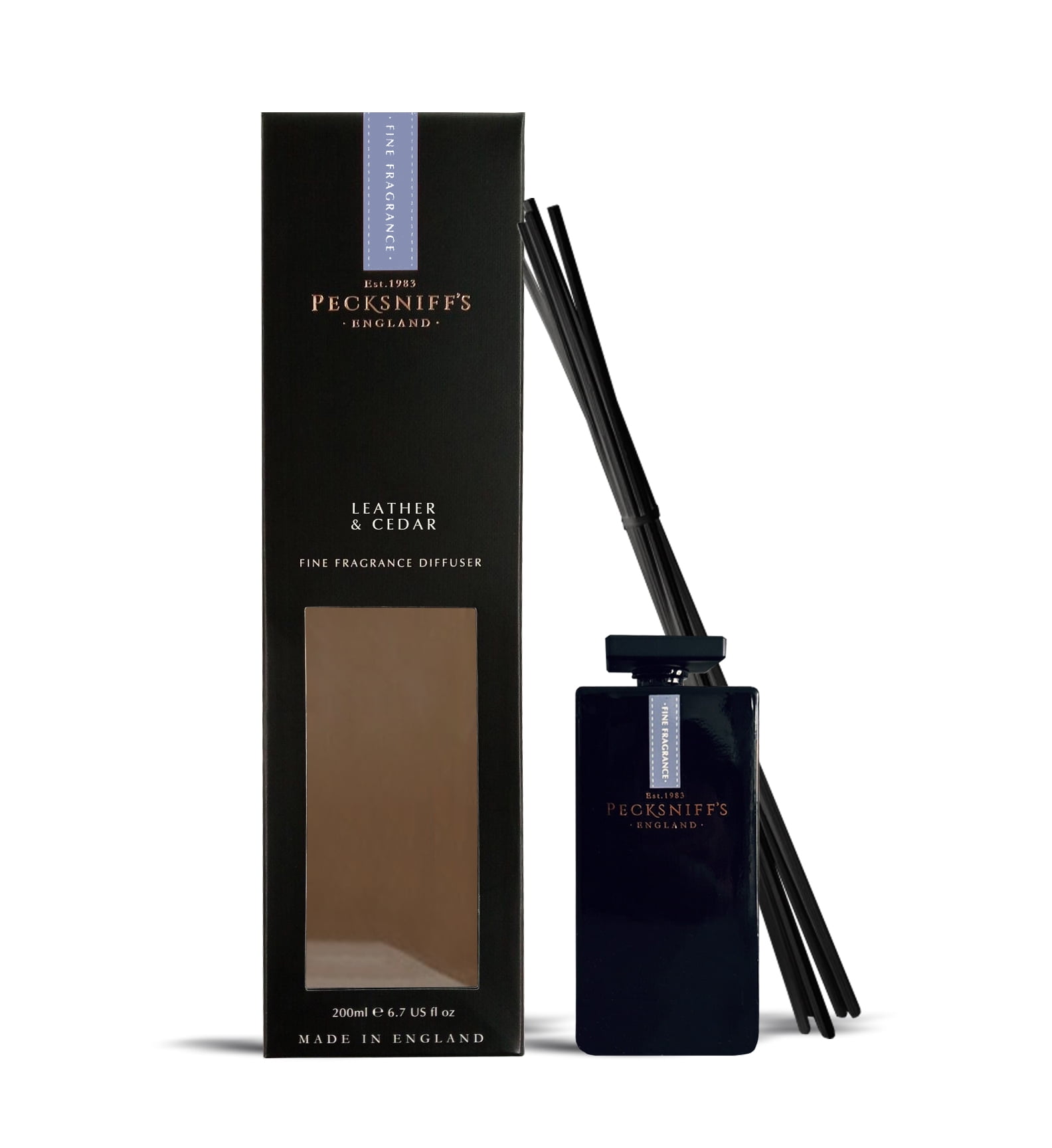 Pecksniffs Leather and Cedar Black Square Diffuser | 200ml/6.76 Fl Oz ...