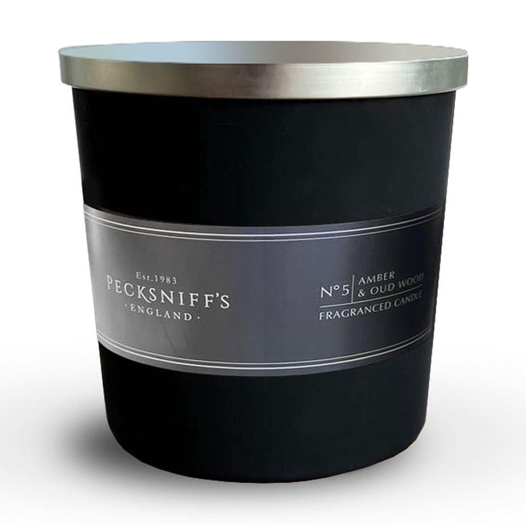 Pecksniffs Luxurious Black Tall Amber & Oud Wood Scented Candle | 3 ...