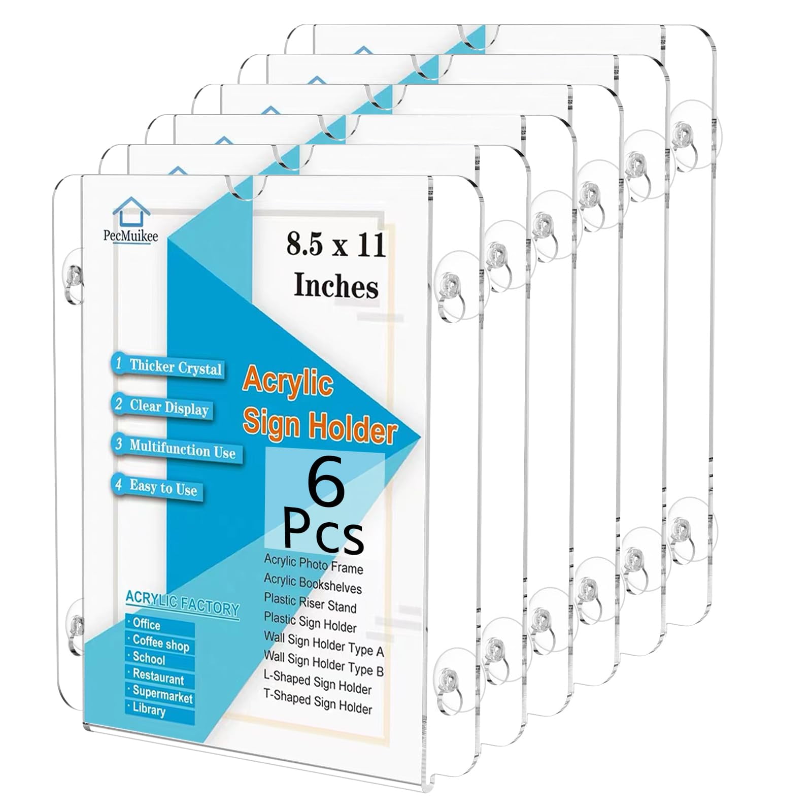 Pecmuikee Acrylic Window Sign Holder Suction Cups 8.5×11,Clear Acrylic ...