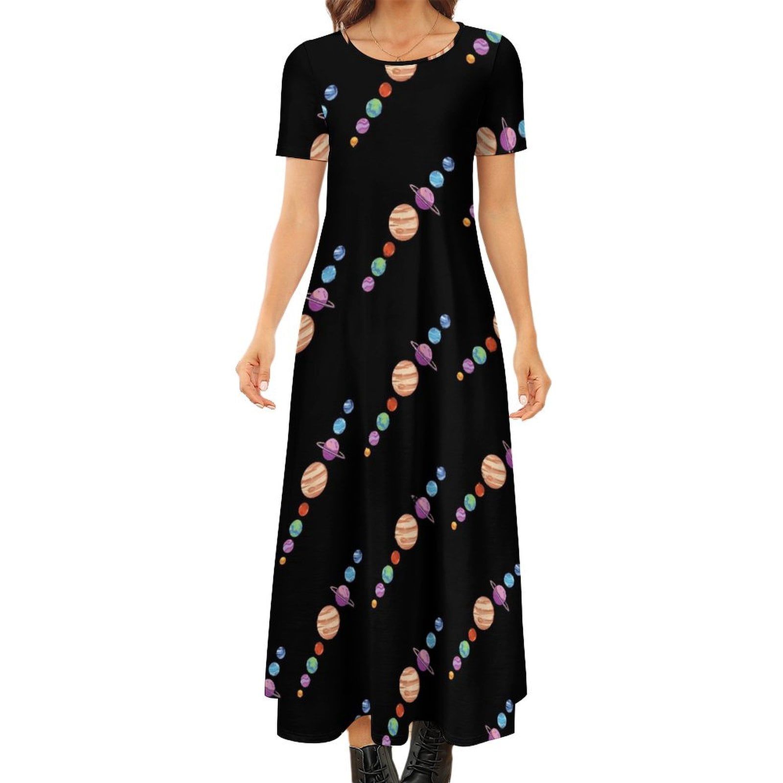 Peculiar Space Print Dress Little Planets Streetwear Boho Beach Long ...