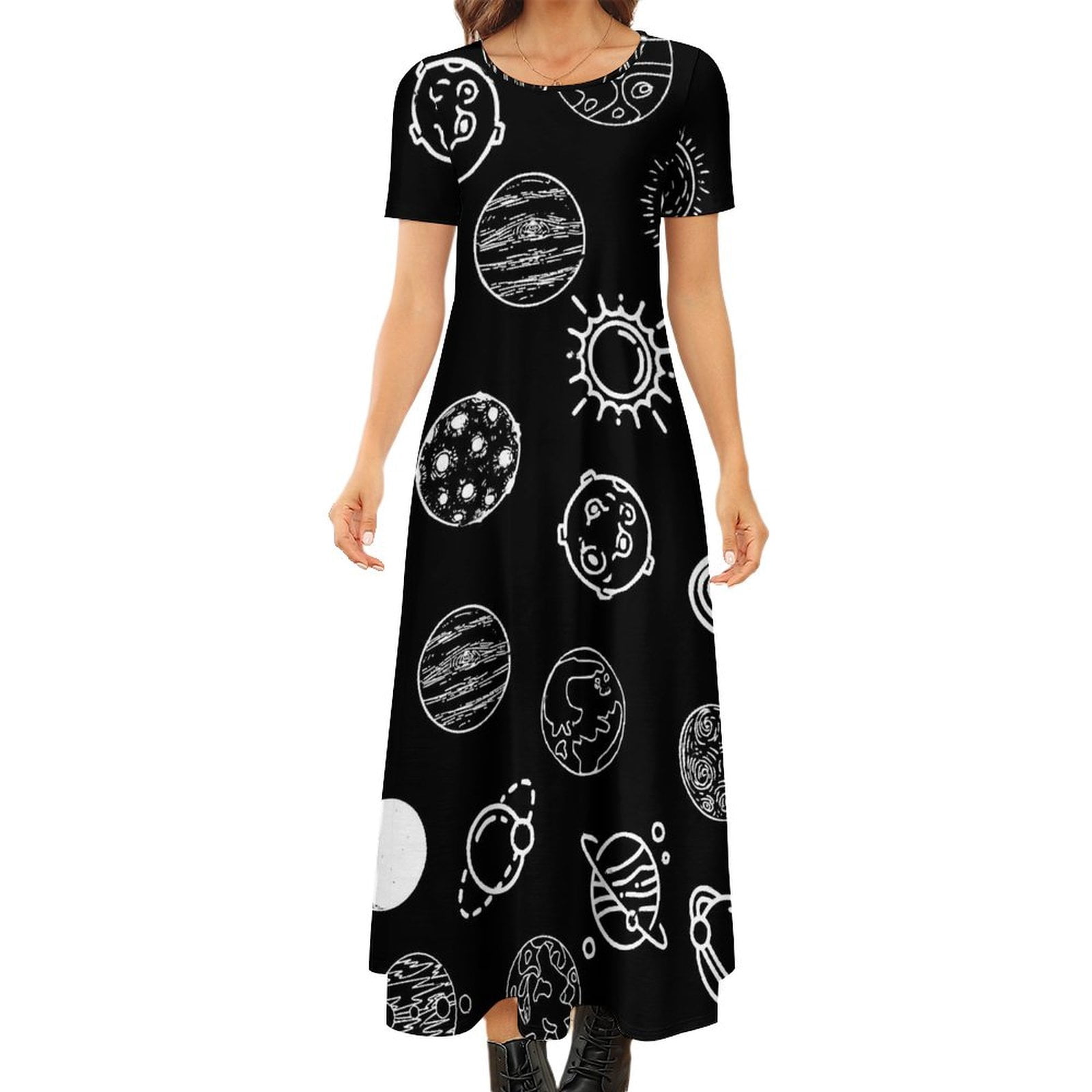 Peculiar Space Print Dress Little Planets Streetwear Boho Beach Long ...