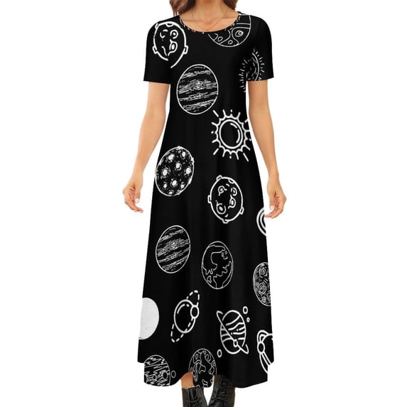 Peculiar Space Print Dress Little Planets Streetwear Boho Beach Long ...