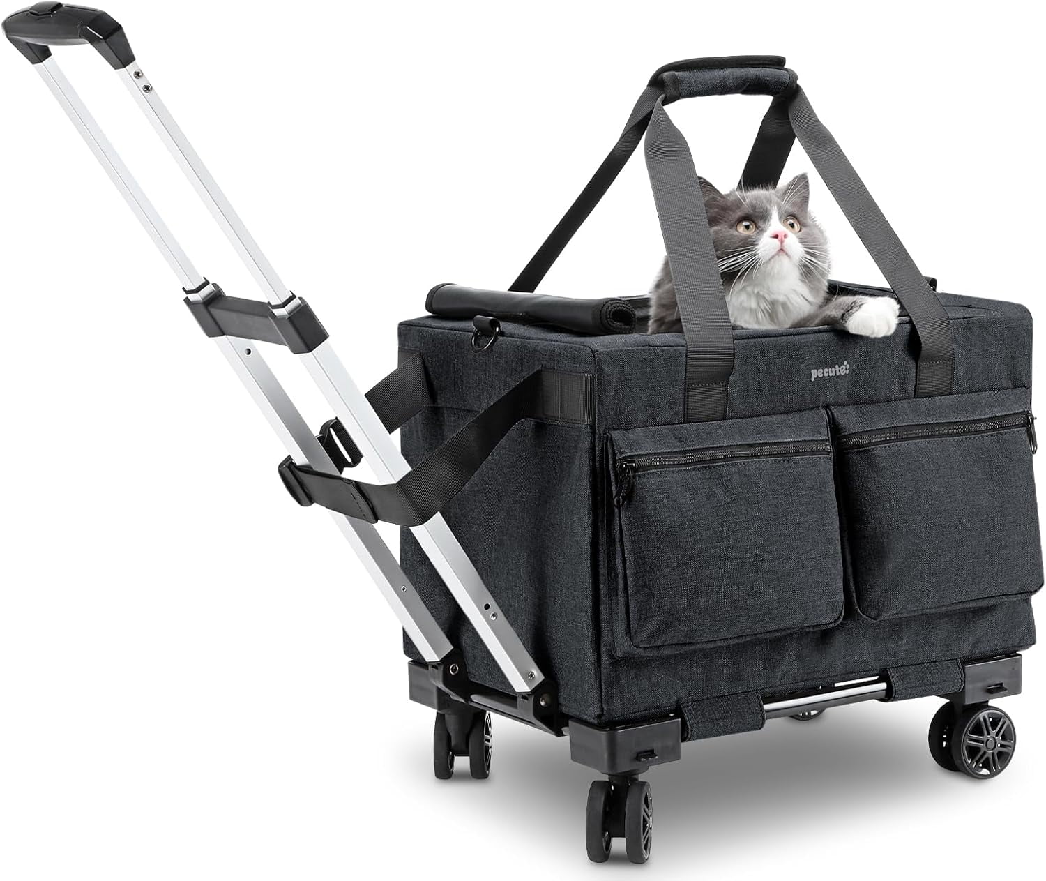 Pecute Cat Carrier with Wheels,Steel Wire Frame Cat Carrier, Stable Pet ...