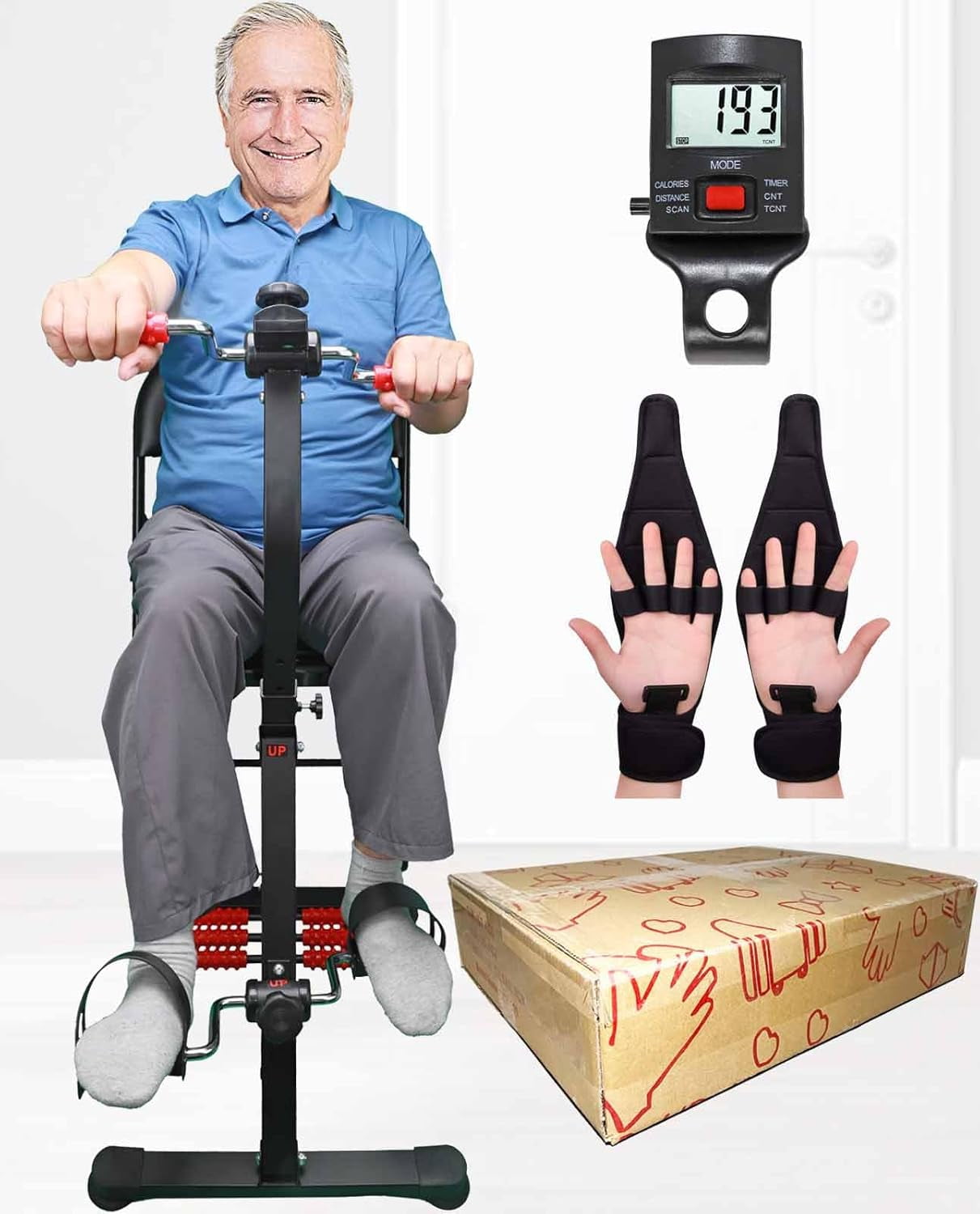 Pedal Exerciser Bike Hand Arm Leg and Knee Peddler Adjustable Fitness Equipment for Seniors ...