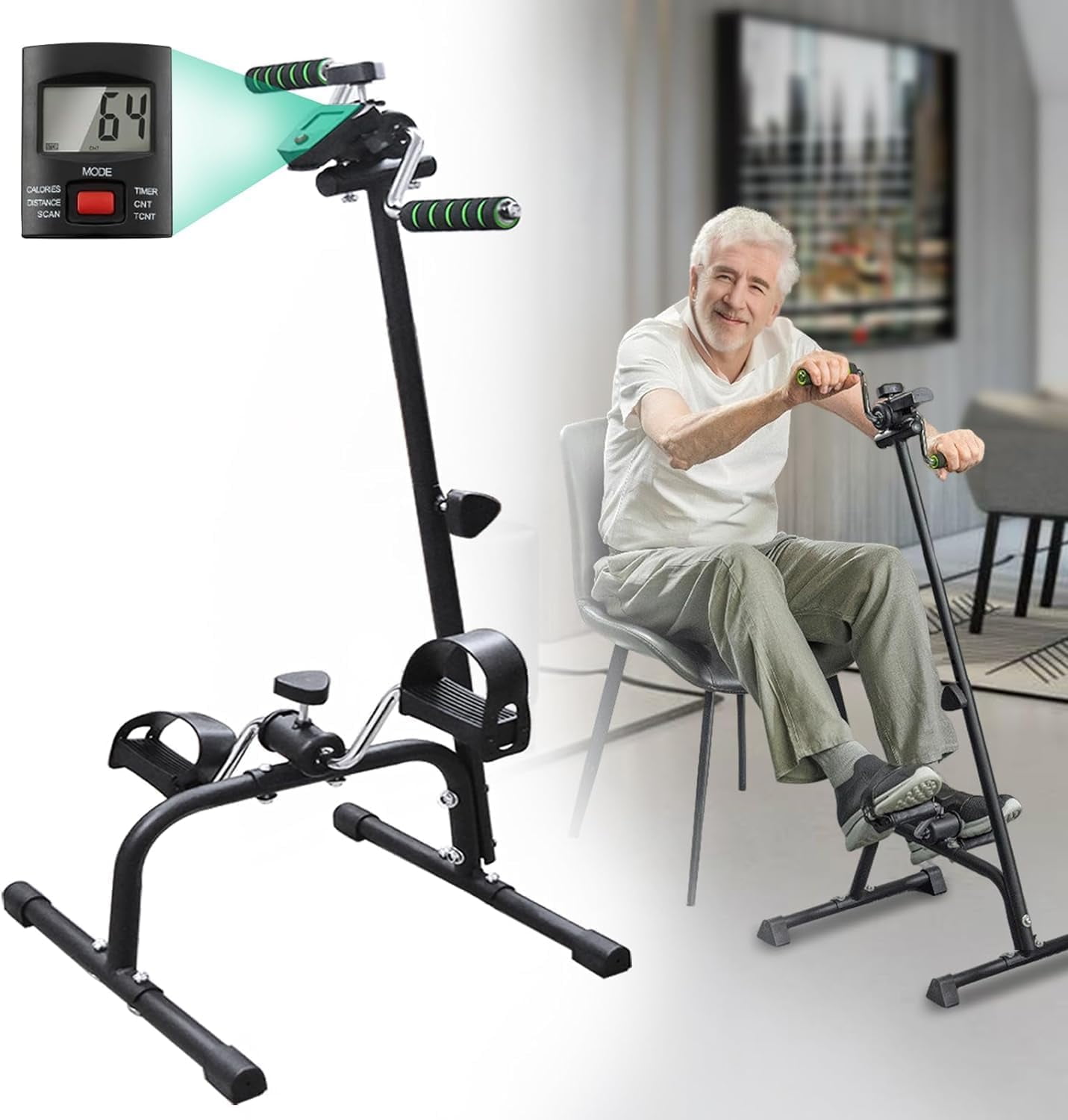 Pedal Exerciser for Seniors Hand Arm Leg and Knee Peddler Bike Indoor Adjustable Fitness ...
