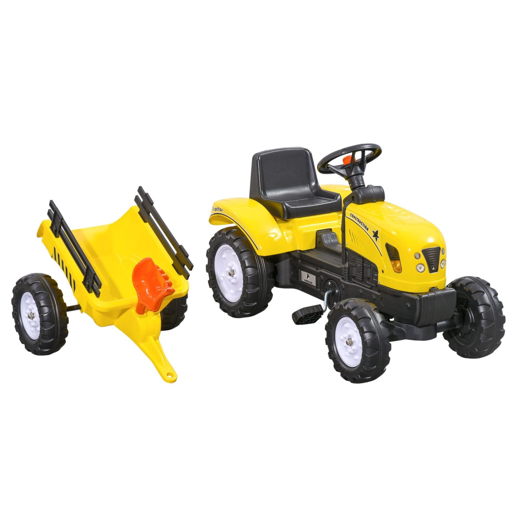Pedal Go Kart for Kids, Ride-On Tractor with Trailer, Shovel & Rake ...