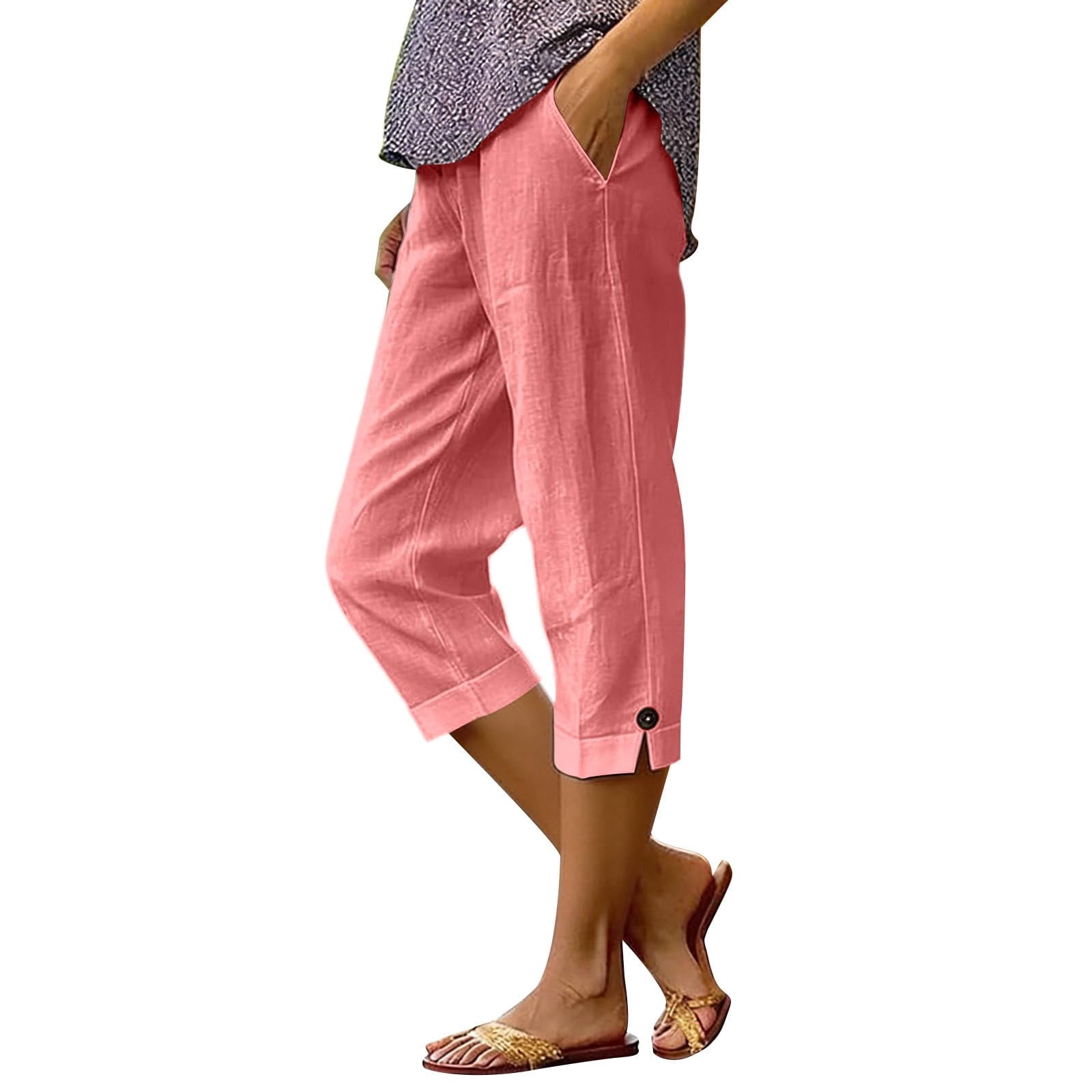 Pedal Pushers for Women Pull on Lightweight Summer Linen Capri Petite ...