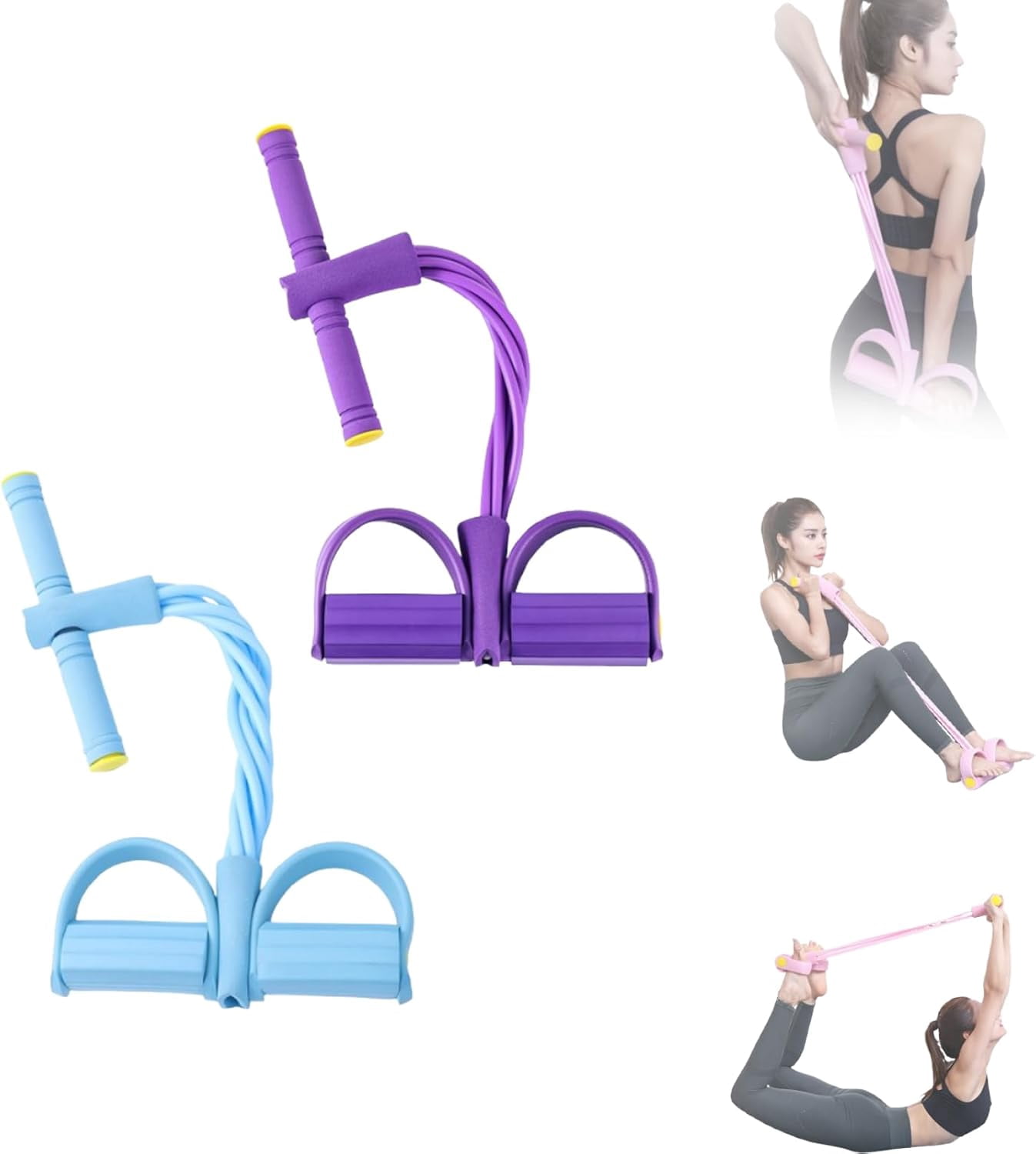Pedal Resistance Band with Handle, Upgraded 6-Tube Elastic Pull Rope ...
