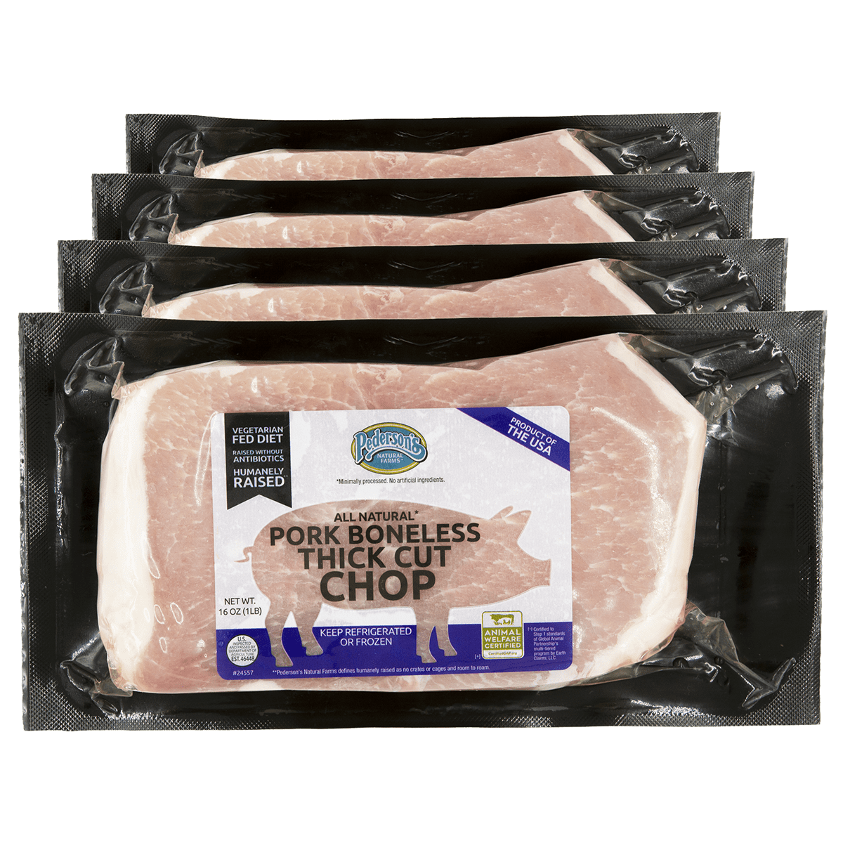 Pedersons Farms Thick Cut Pork Chops, 4 Packs, 2 x 8 Oz Each, All ...