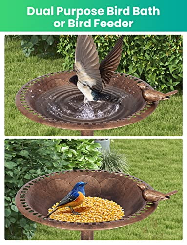 Pedestal Bird Bath 30 Inch Tall Bird Baths for Outdoors, Antique Golden ...