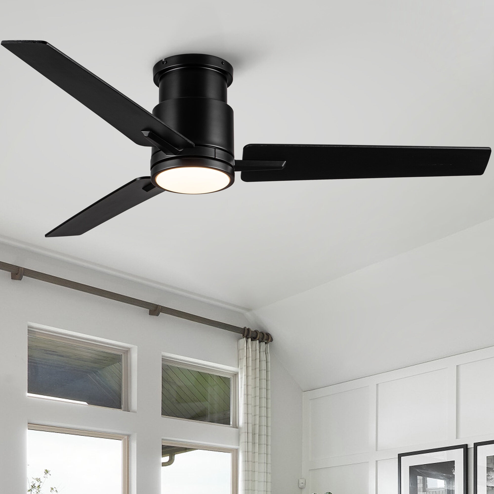 Pedestal Fan, 52" Black Lowe Profile Ceiling Fan with Light, Black ...