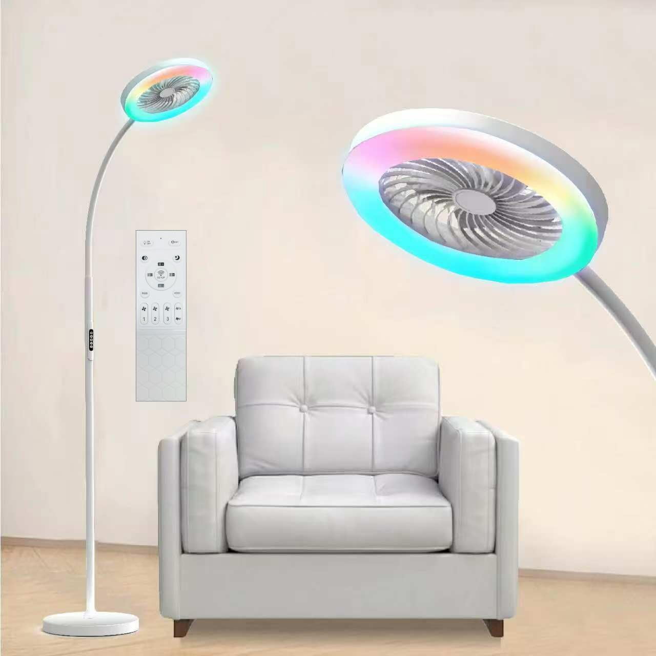 Pedestal Fan for Bedroom, Floor Lamp with Fan RGB 18w/1500lm, 3-Speed ...