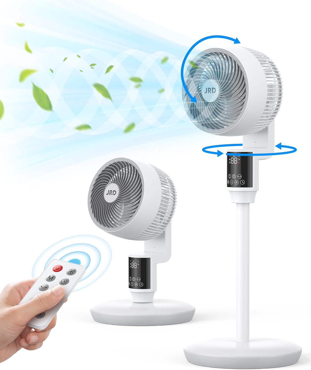 Pedestal Fan For Bedroom, 70°+90° Oscillating Standing Fan, 6 Speeds,3 ...