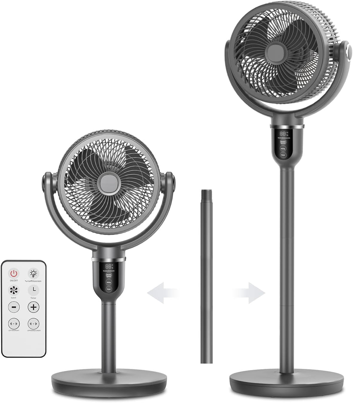 Pedestal Fan Oscillating with Remote,360° Air Circulator Stand Up Fan ...
