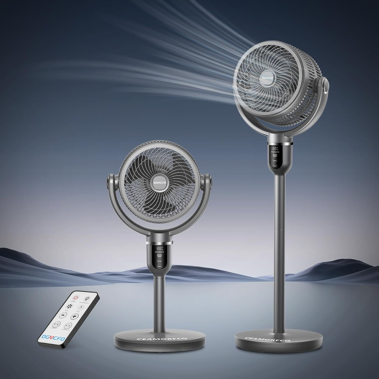 Pedestal Fan Oscillating with Remote,360° Air Circulator Stand Up Fan ...
